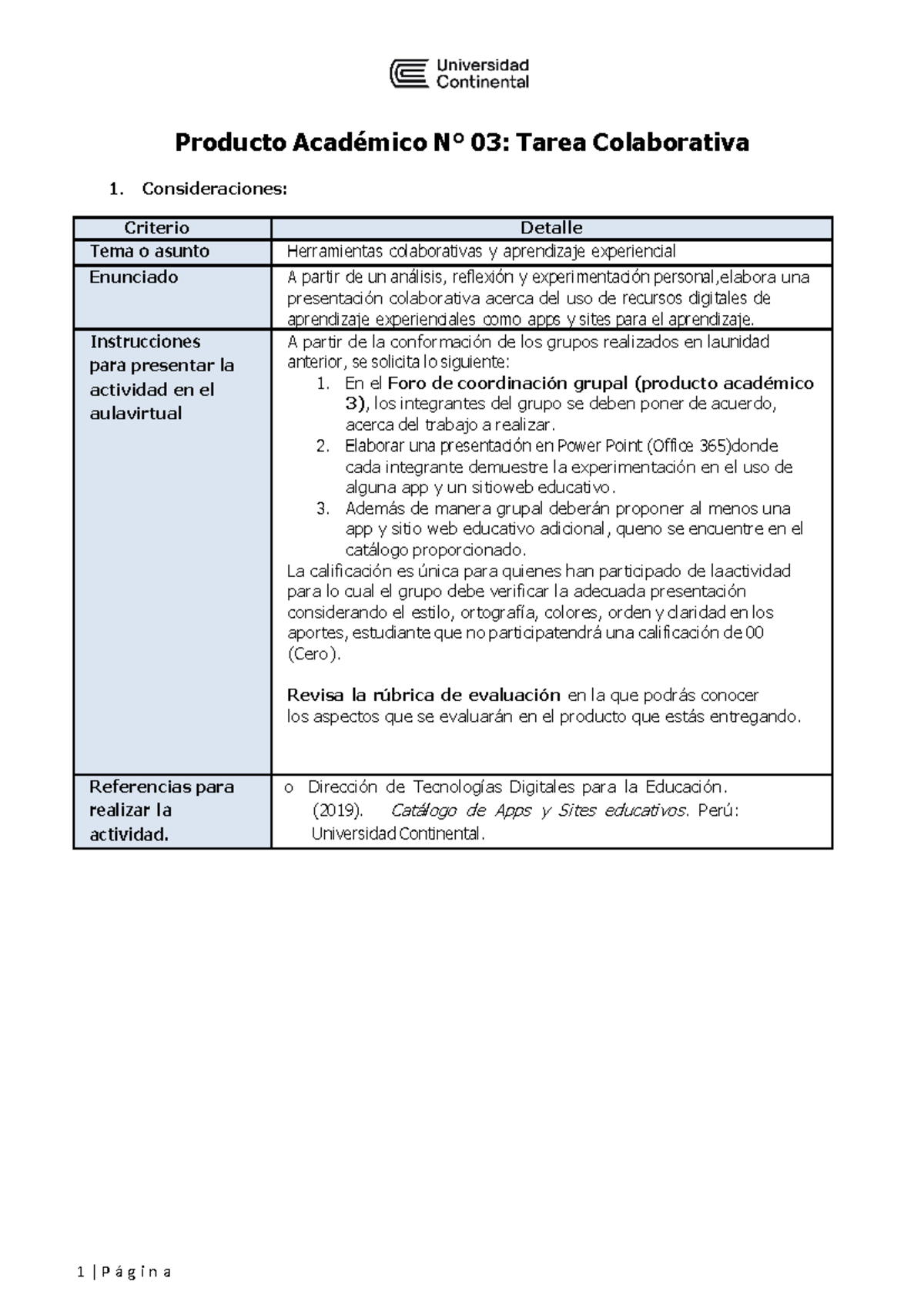Producto Academico 03 HVA - 1 | P á g i n a Producto Académico N° 03: Tarea Colaborativa - Studocu