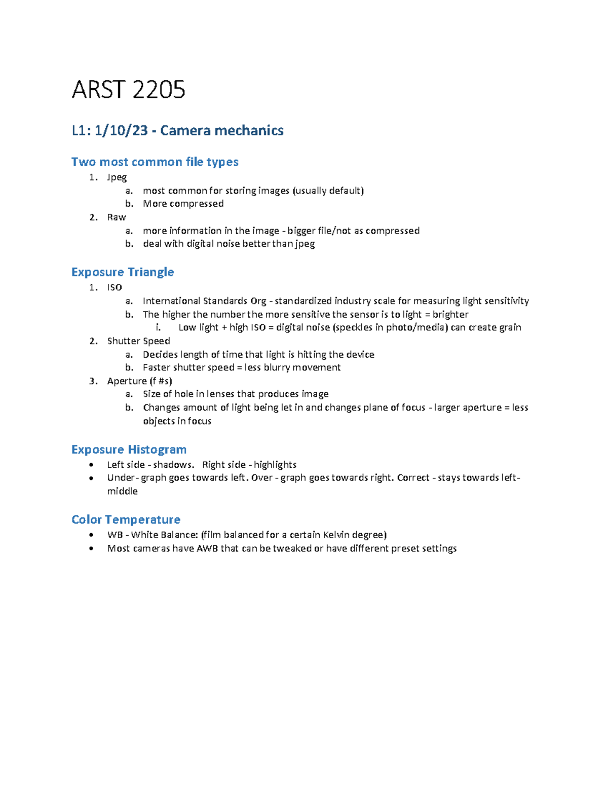 ARST 2205 - Camera mechanics - ARST 2205 L1: 1/10/23 - Camera mechanics ...