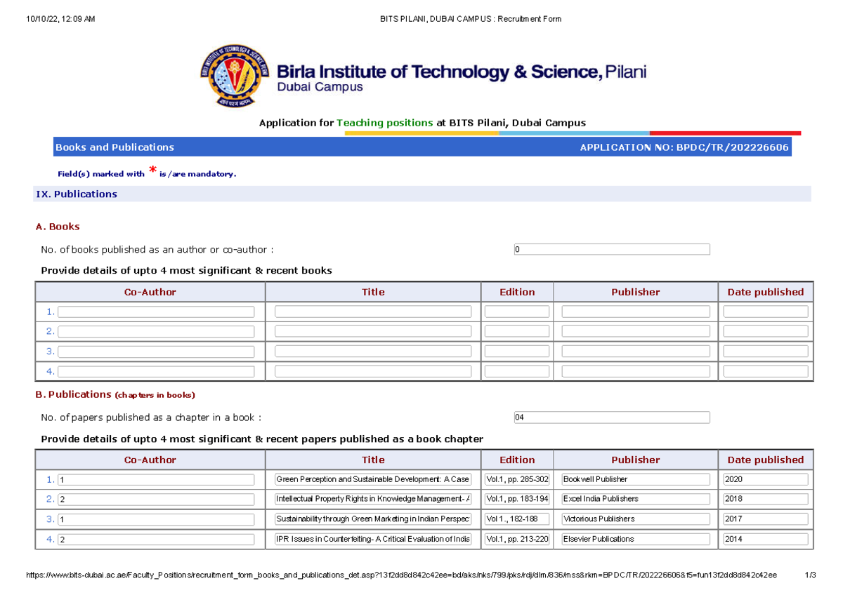 BITS Pilani, Dubai Campus Recruitment Form - 10/10/22, 12:09 AM BITS PILANI, DUBAI CAMPUS ...