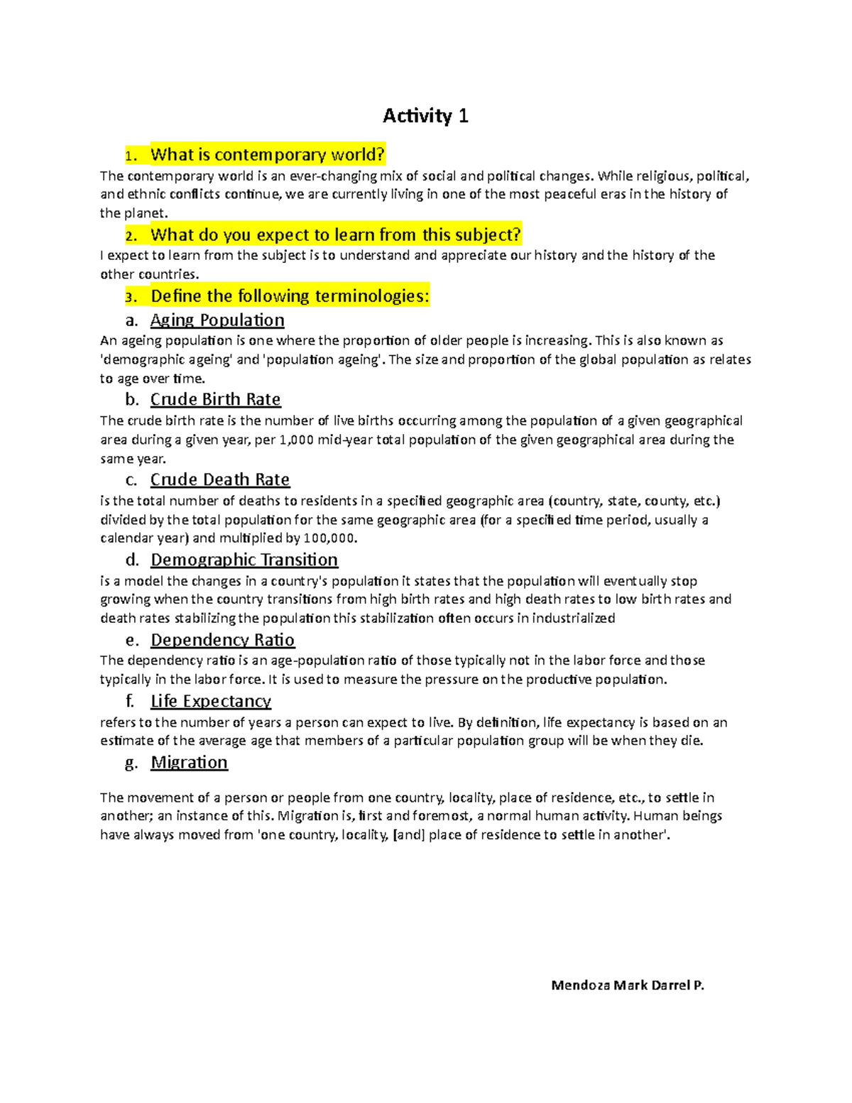 Activity 1-Contemporary world for BSN - Activity 1 1. What is ...