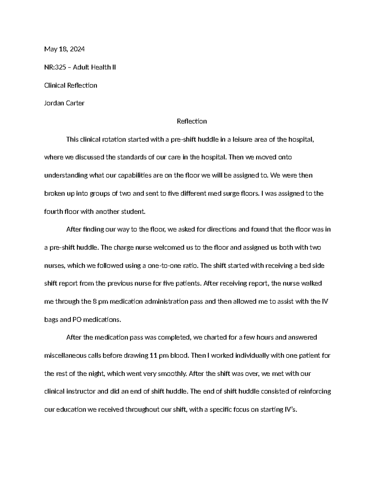 Reflection week two 325 - May 18, 2024 NR:325 – Adult Health II ...