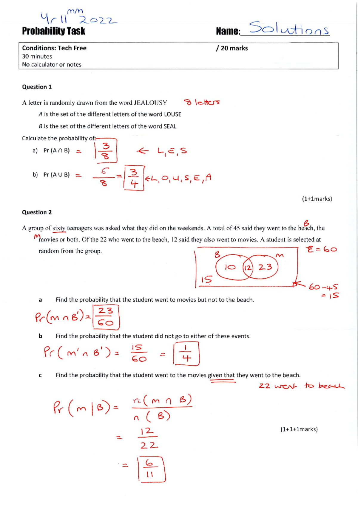 2022 11Methods - Probability Test solutions - UNIT 2 - Studocu
