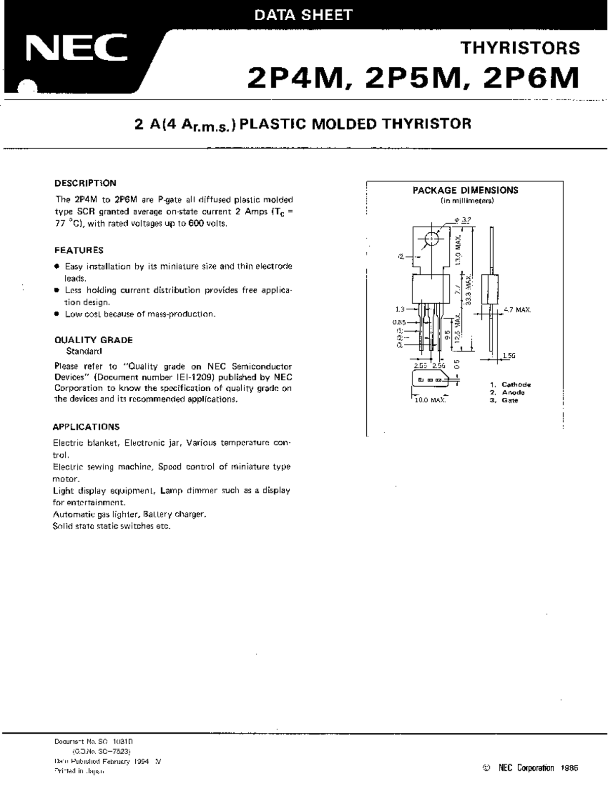 2P4 M - aaaaaaa aaaaaaaa - DATA SHEET THYRISTORS 2P4M, 2P5M, 2P6M 2 AM ...