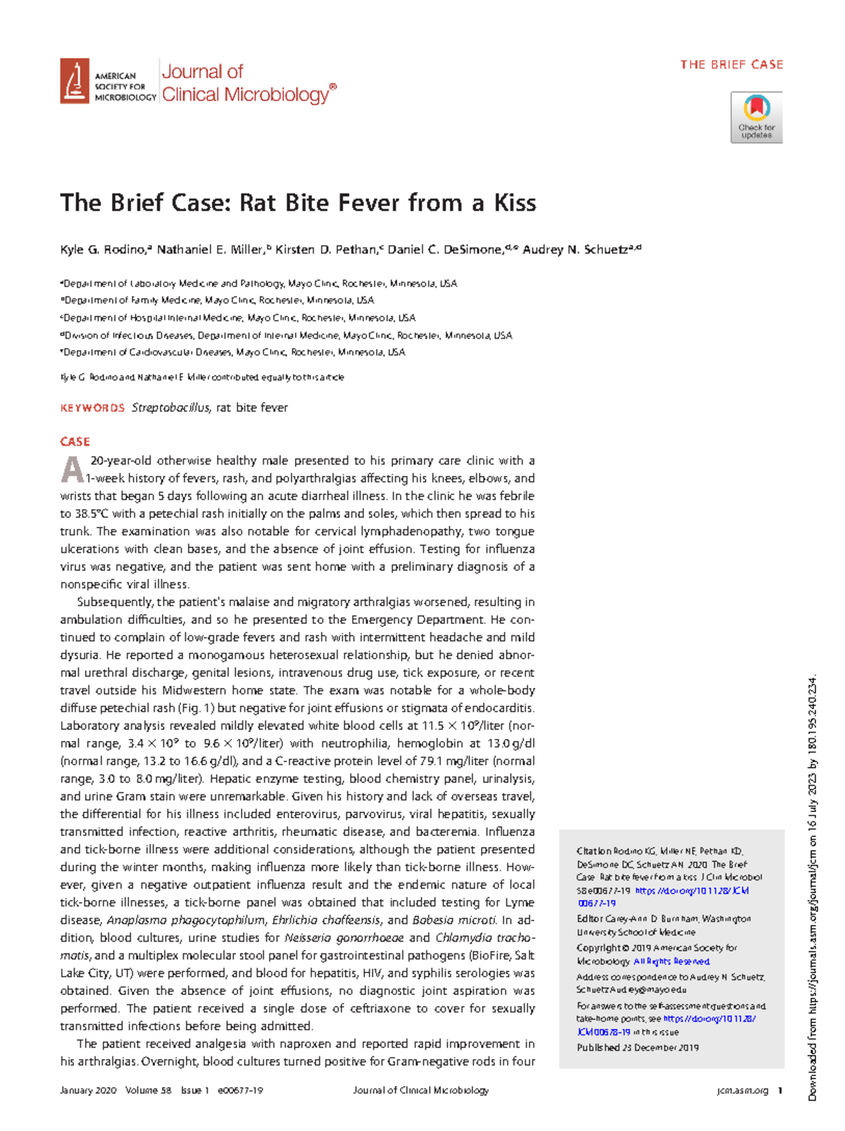 Brief Case 1 - daqc - The Brief Case: Rat Bite Fever from a Kiss Kyle G ...