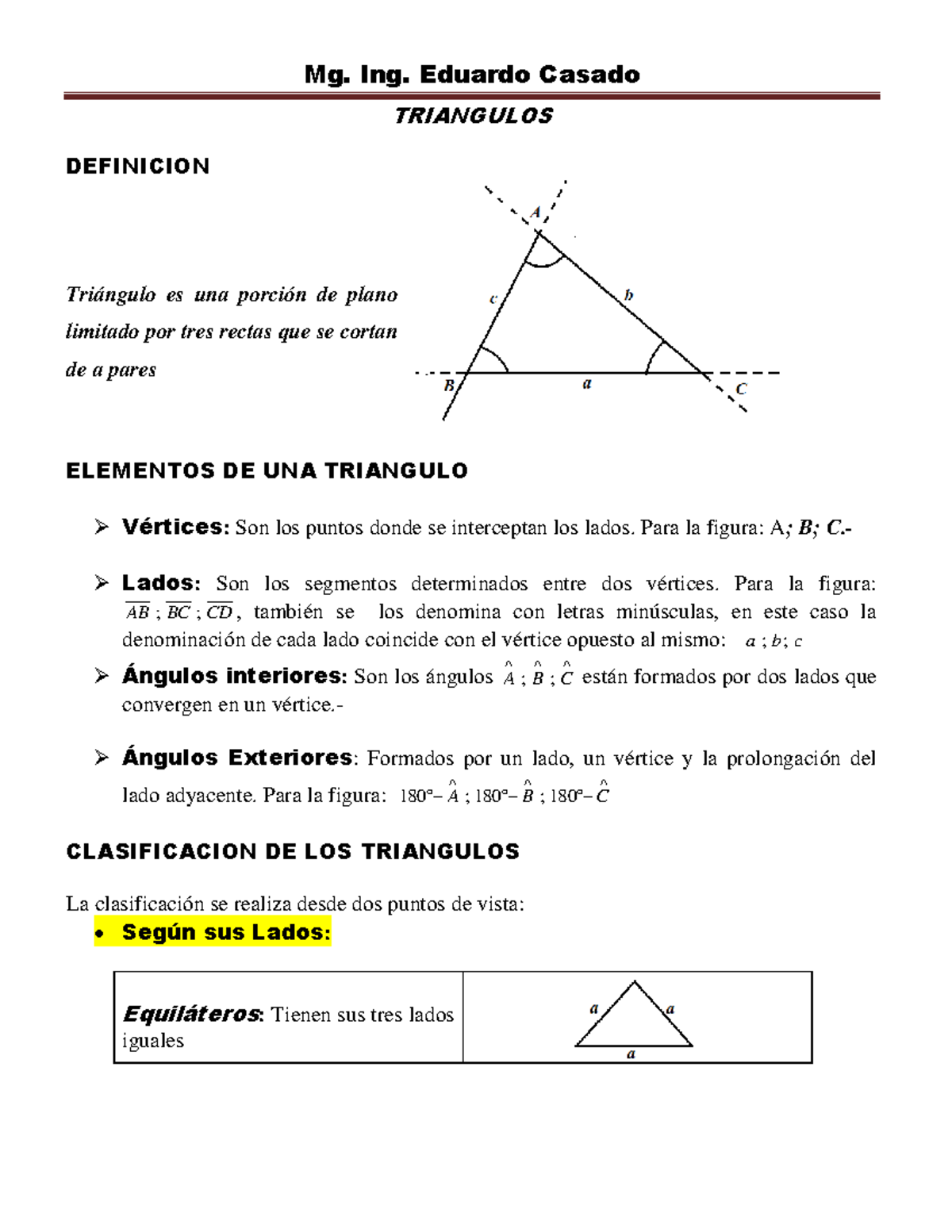Teoria Triangulos - matematica - TRIANGULOS DEFINICION Triángulo es una ...