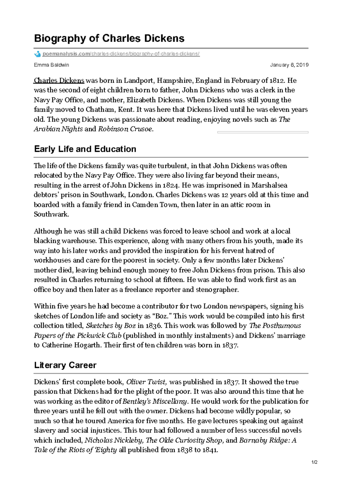 Charles Dickens - STUDY MATERIAL - Emma Baldwin January 6, 2019 ...