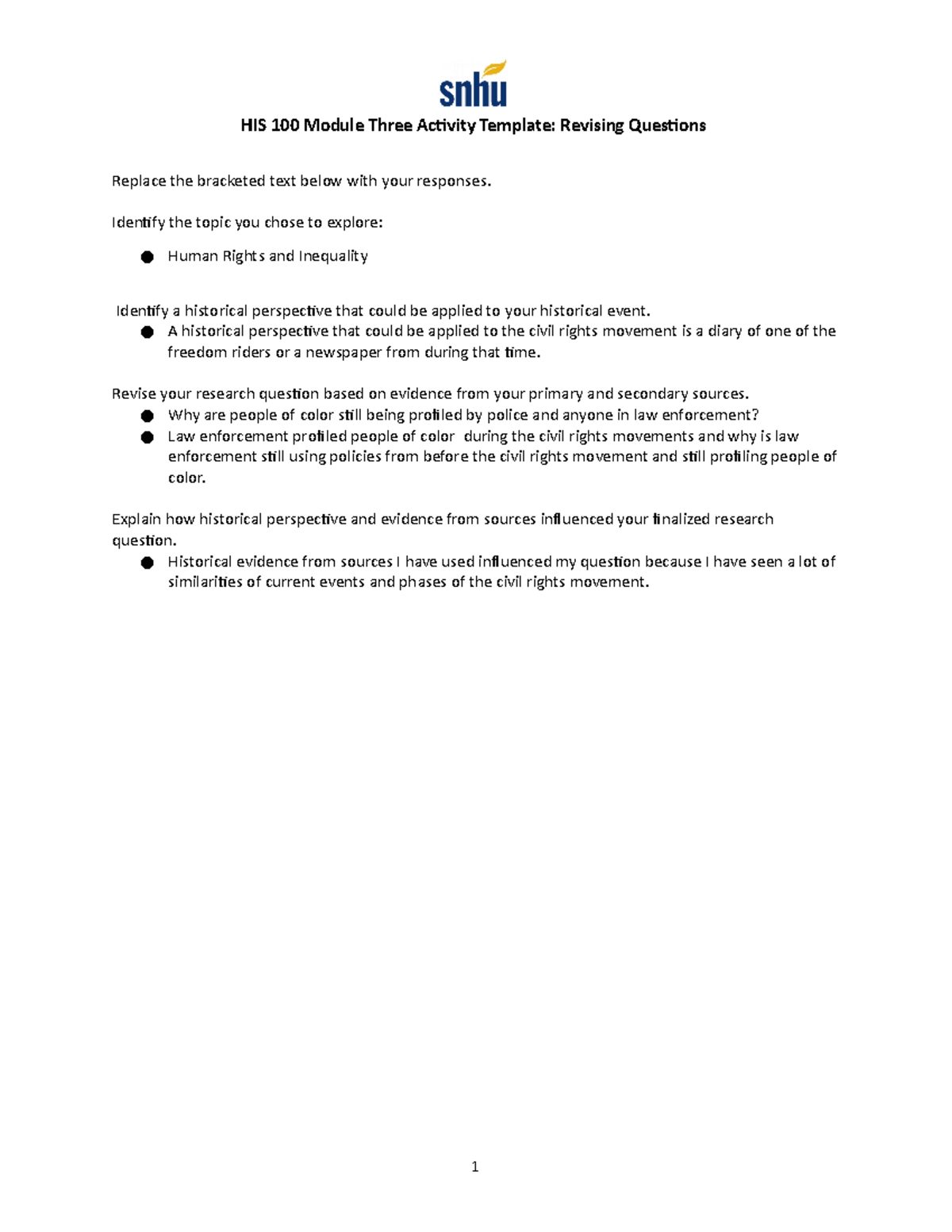 HIS 100 Module Three Activity Revising Questions Template - HIS 100 ...