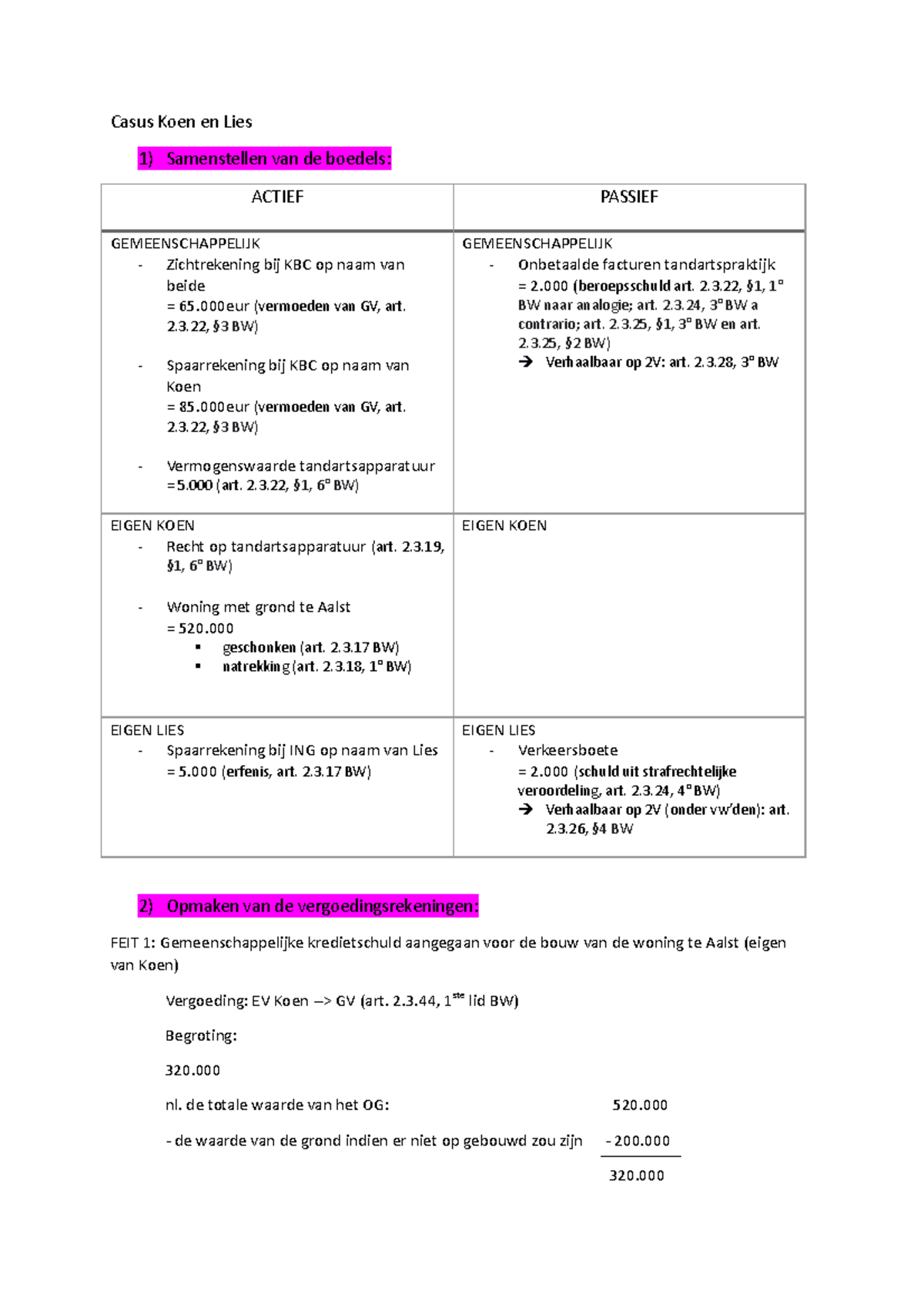 Casus Koen en Lies - Vereffening verdeling - Casus Koen en Lies 1 ...