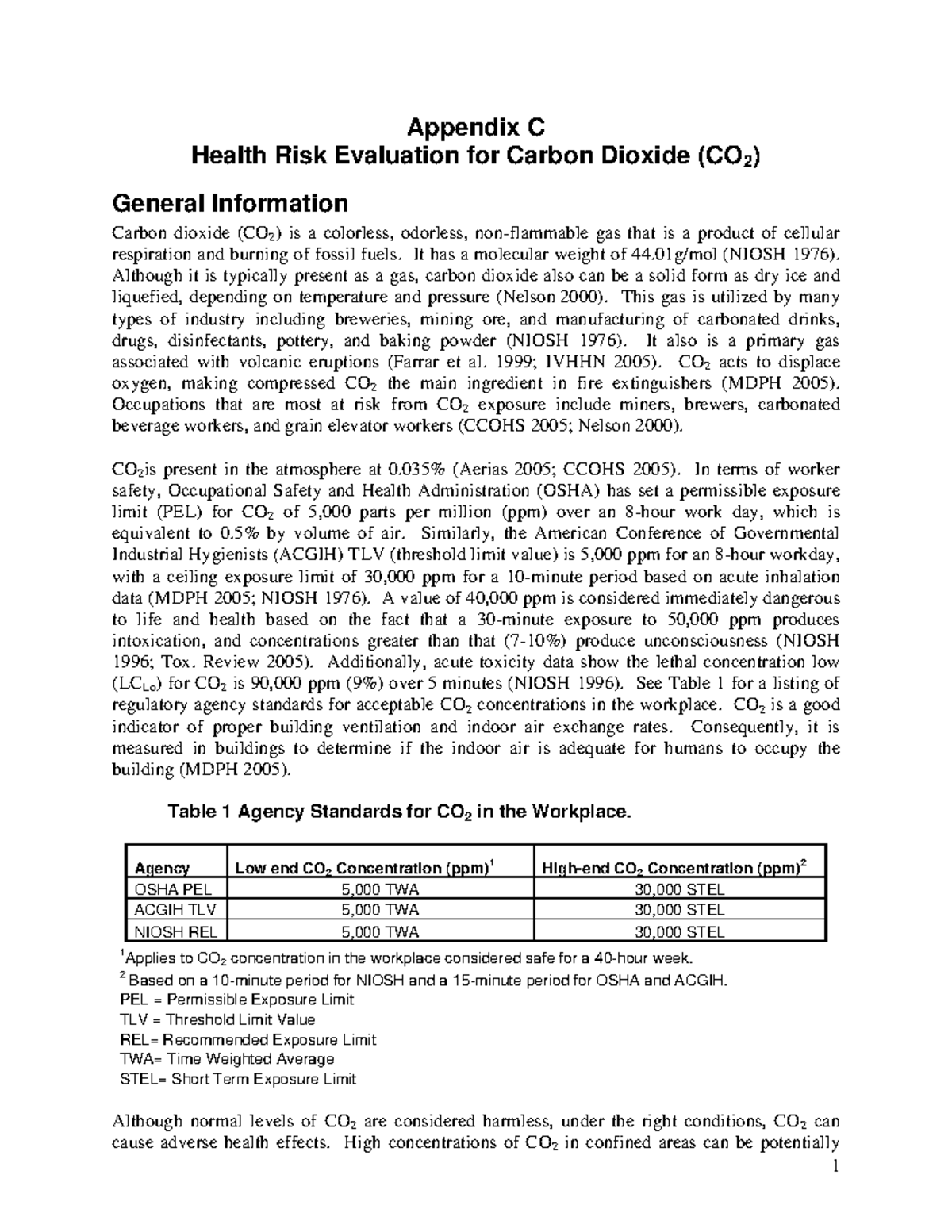 Exposure to Carbon Dioxide (CO2) - Appendix C Health Risk Evaluation ...