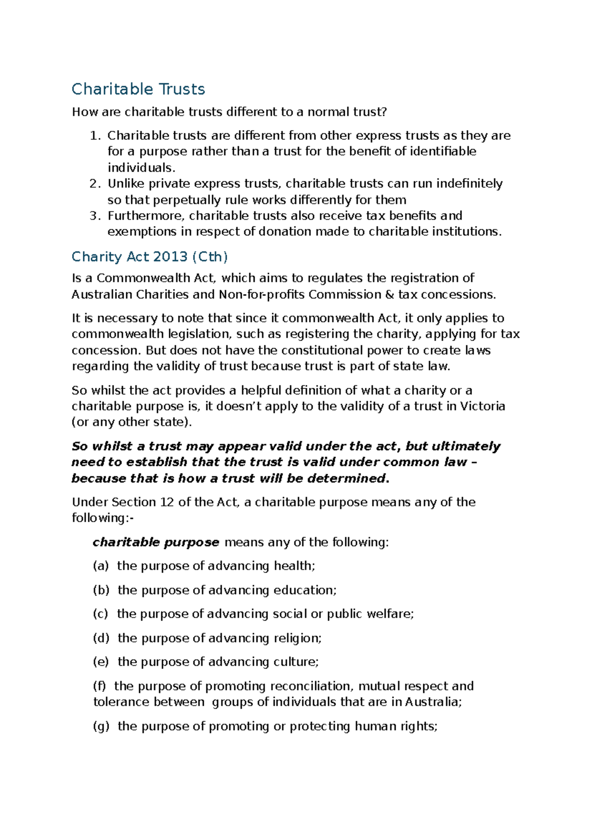 Week 4 - Charity Trust - Lectures notes - Charitable Trusts How are ...