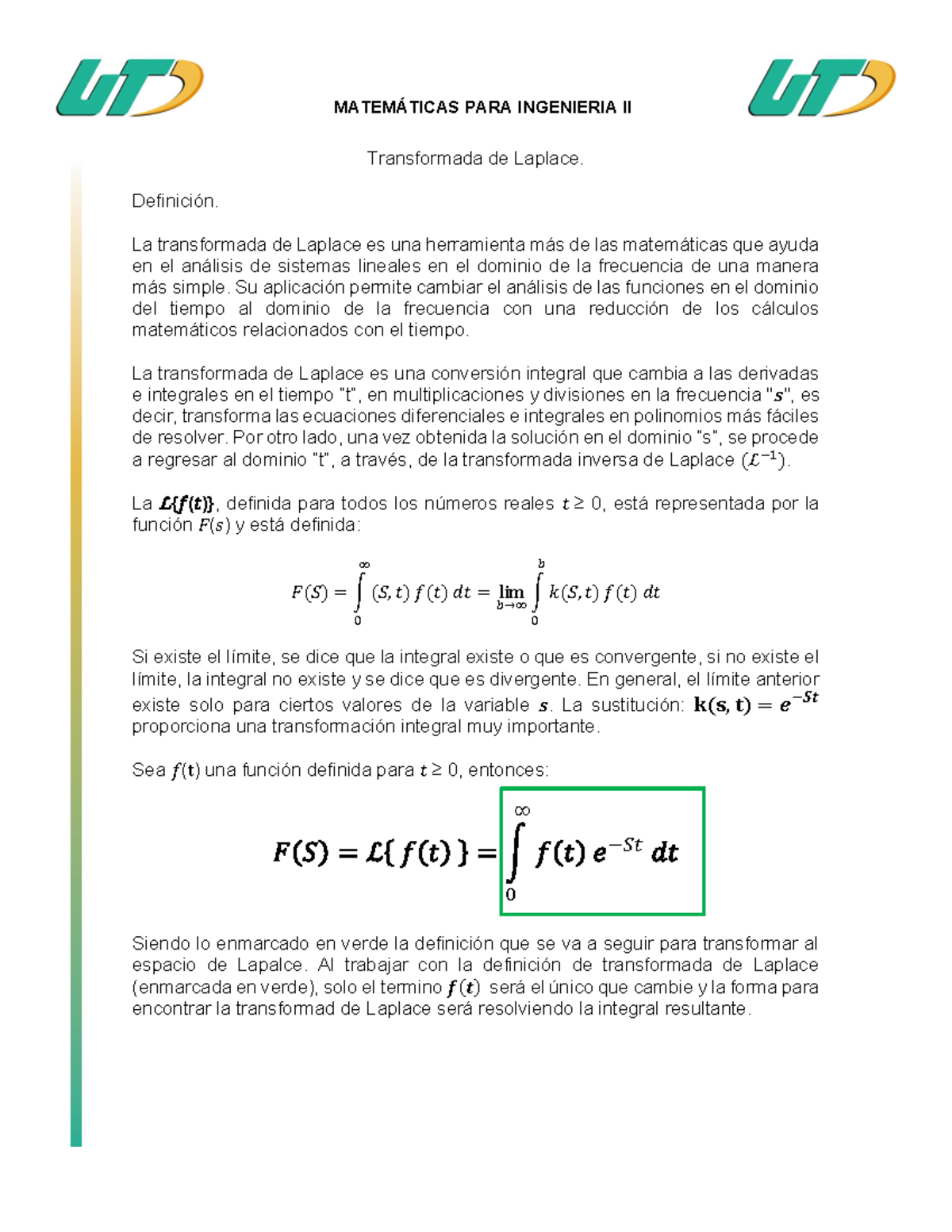 Método DE LA Transformada DE Laplace - Transformada de Laplace ...