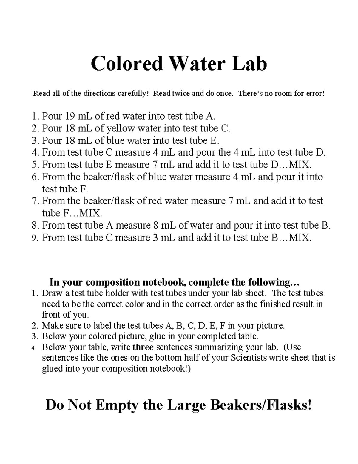 Colored Water Lab - INtro to measuring - Colored Water Lab Read all of ...