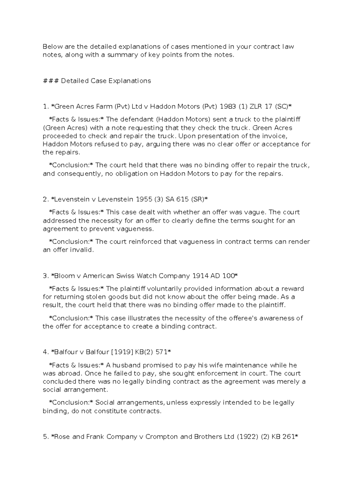 LAW 251 Cases - PRACTICE - Below are the detailed explanations of cases ...