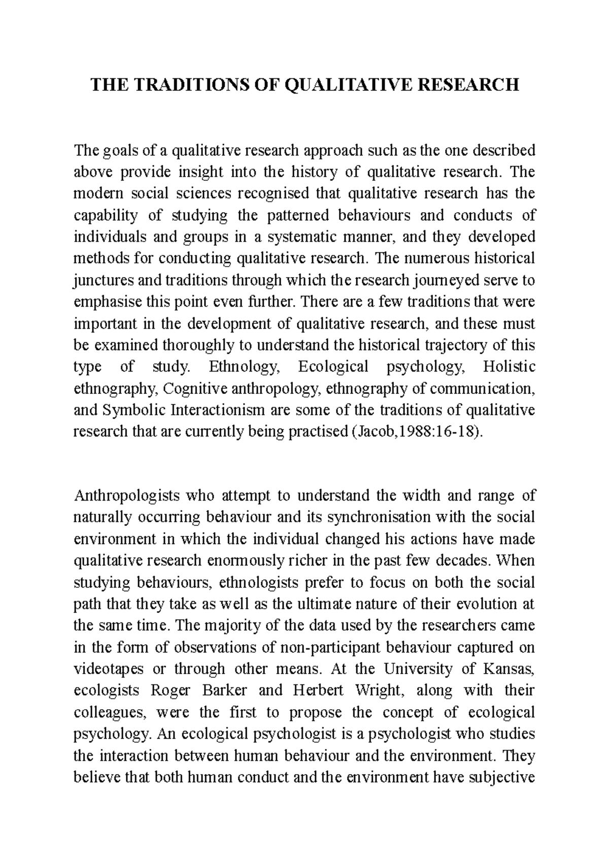 THE Traditions OF Qualitative Research - THE TRADITIONS OF QUALITATIVE ...