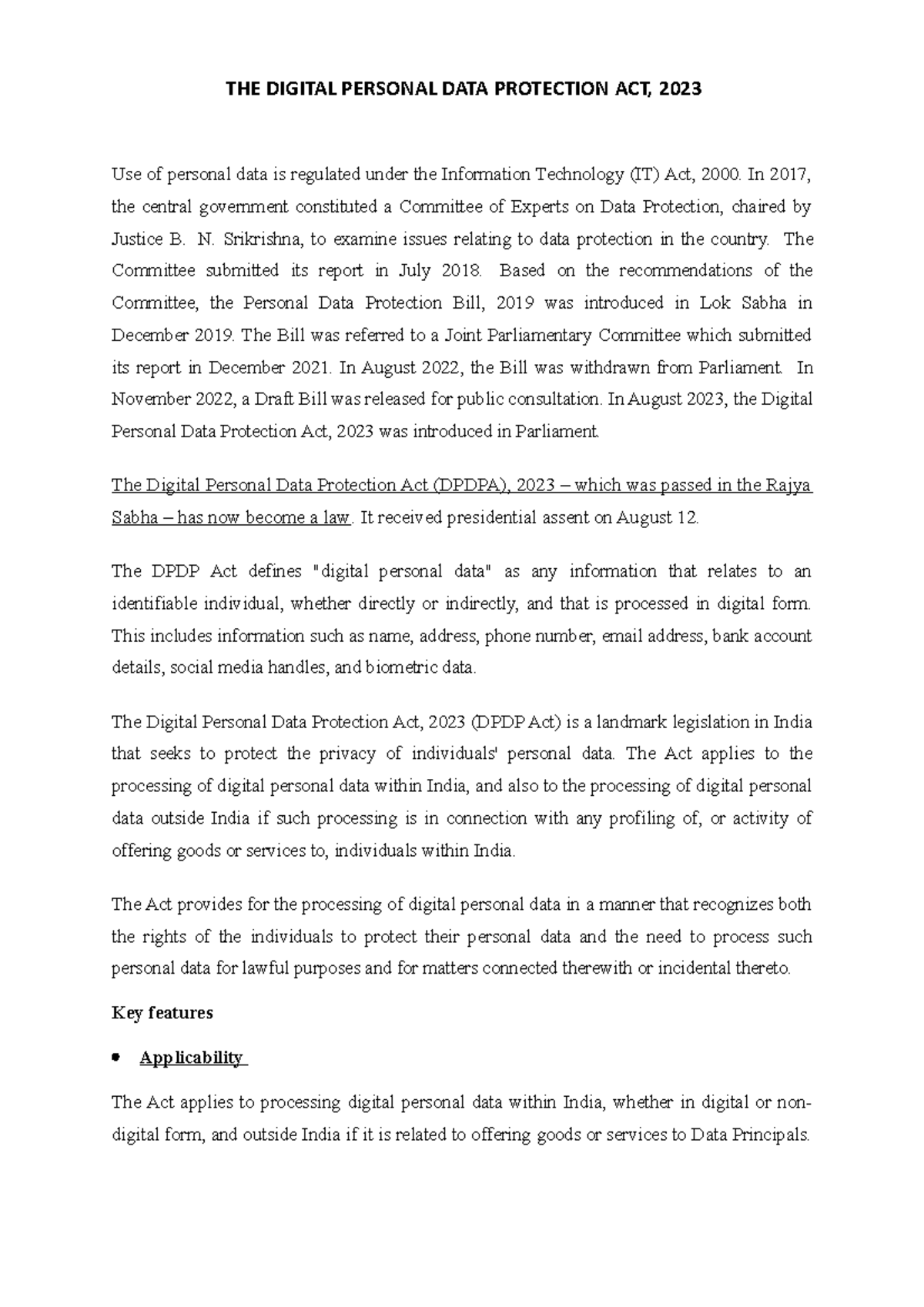THE Digital Personal DATA Protection ACT - Use of personal data is ...