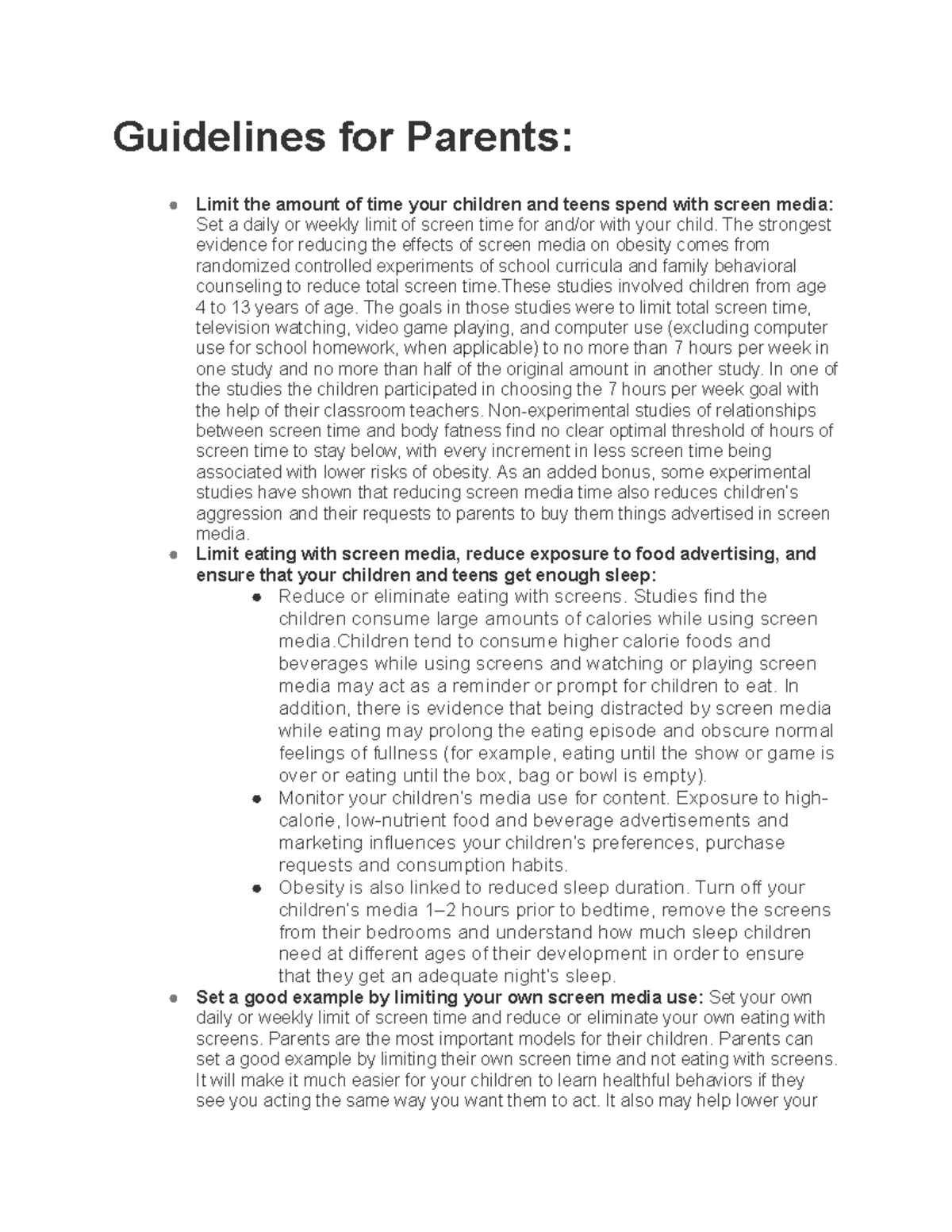 Guidelines for Parents - Guidelines for Parents: Limit the amount of ...