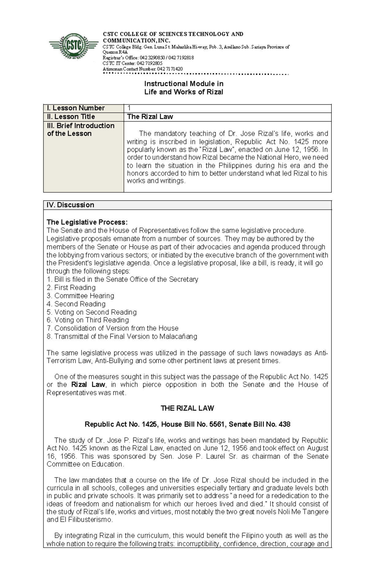 IM LWR Lesson 1 - ... - CSTC COLLEGE OF SCIENCES TECHNOLOGY AND ...