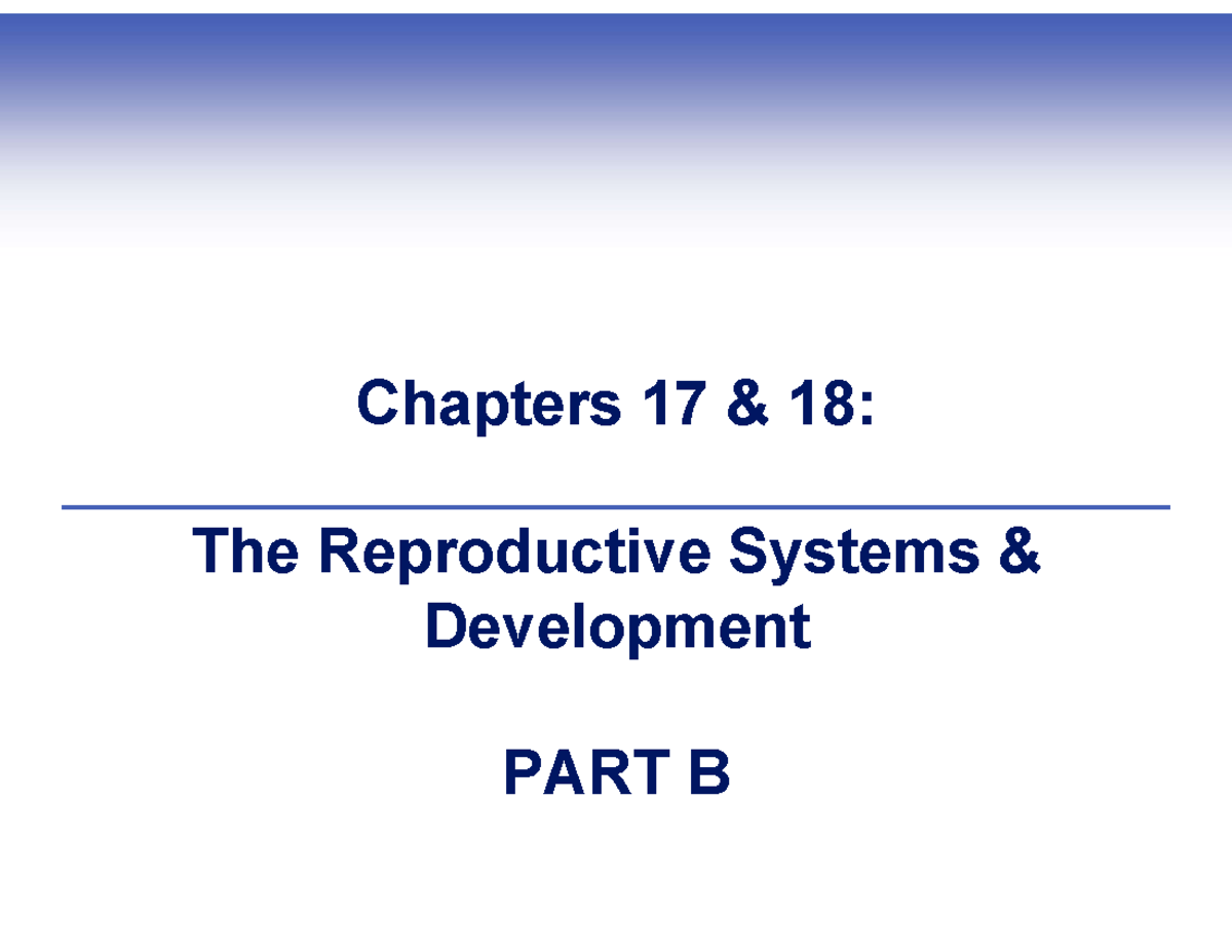 Chapter 17 AND 18 Reproductive System Development PART B - Chapters 17 ...