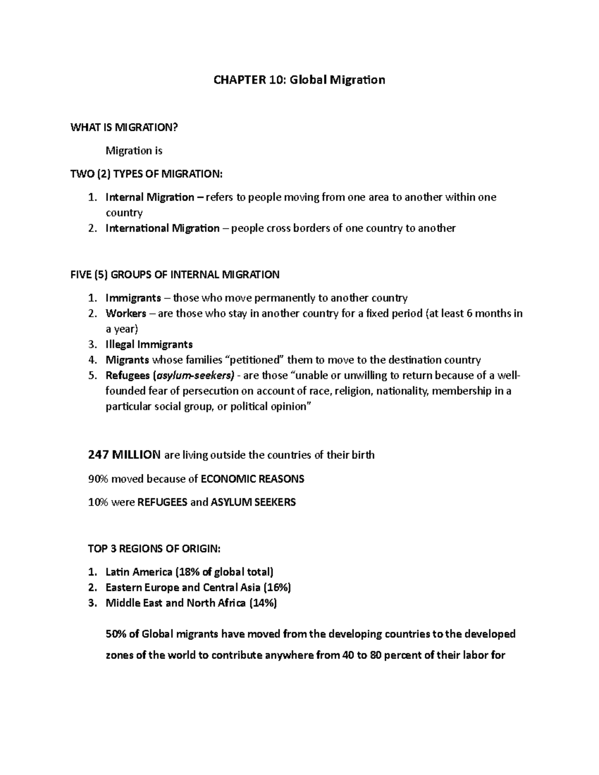 Global Migration - Grade: A - CHAPTER 10: Global Migration WHAT IS ...