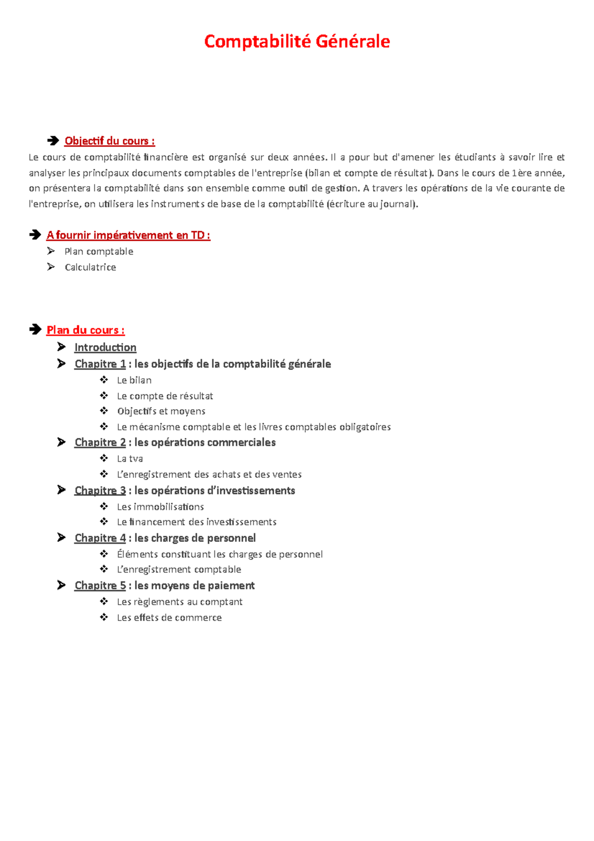 Chapitre-Introductif - Comptabilité Générale è Objectif du cours : Le ...