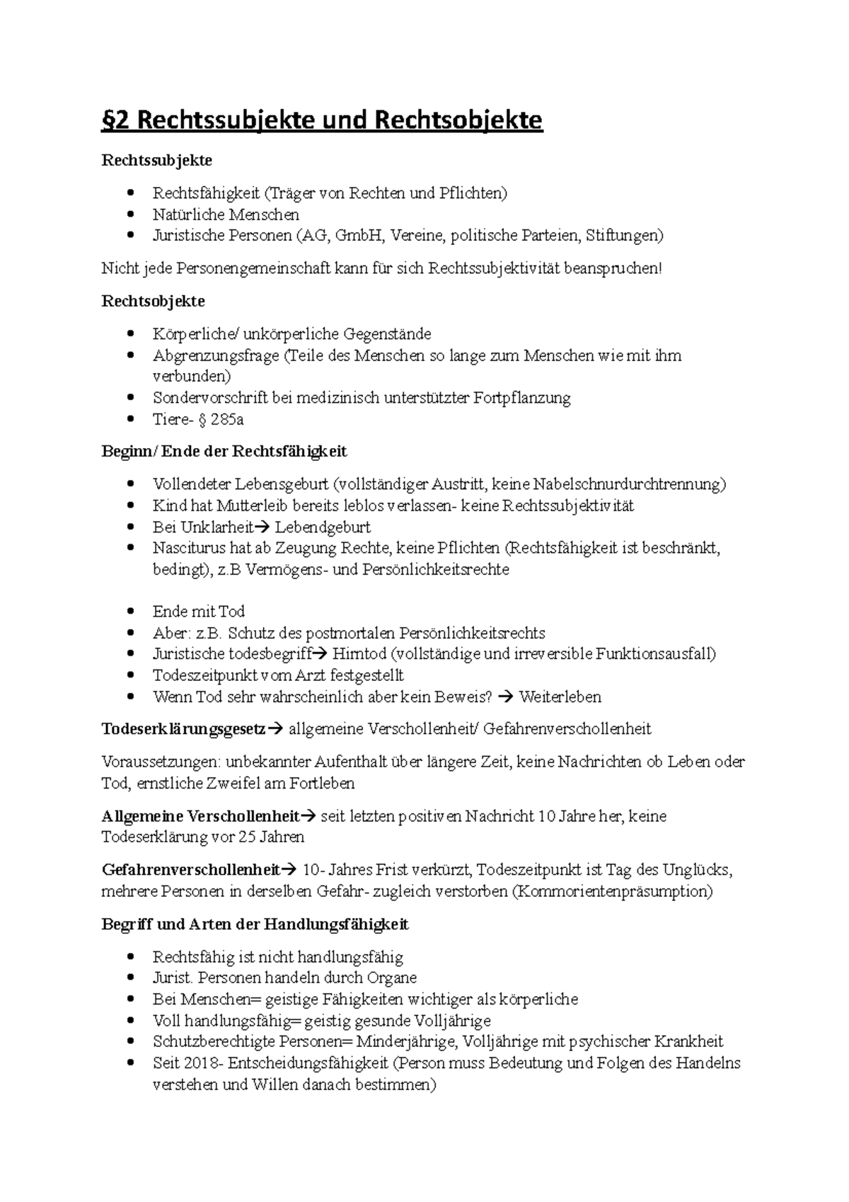 2 Rechtssubjekte und Rechtsobjekte - §2 Rechtssubjekte und ...