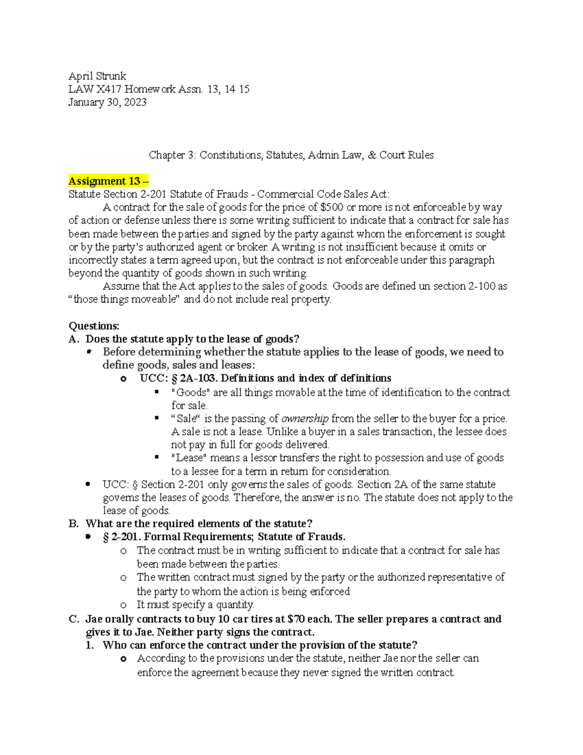 LAW X417 Chapter 3 HW - Putnam and Albright, 5th Edition - April Strunk ...