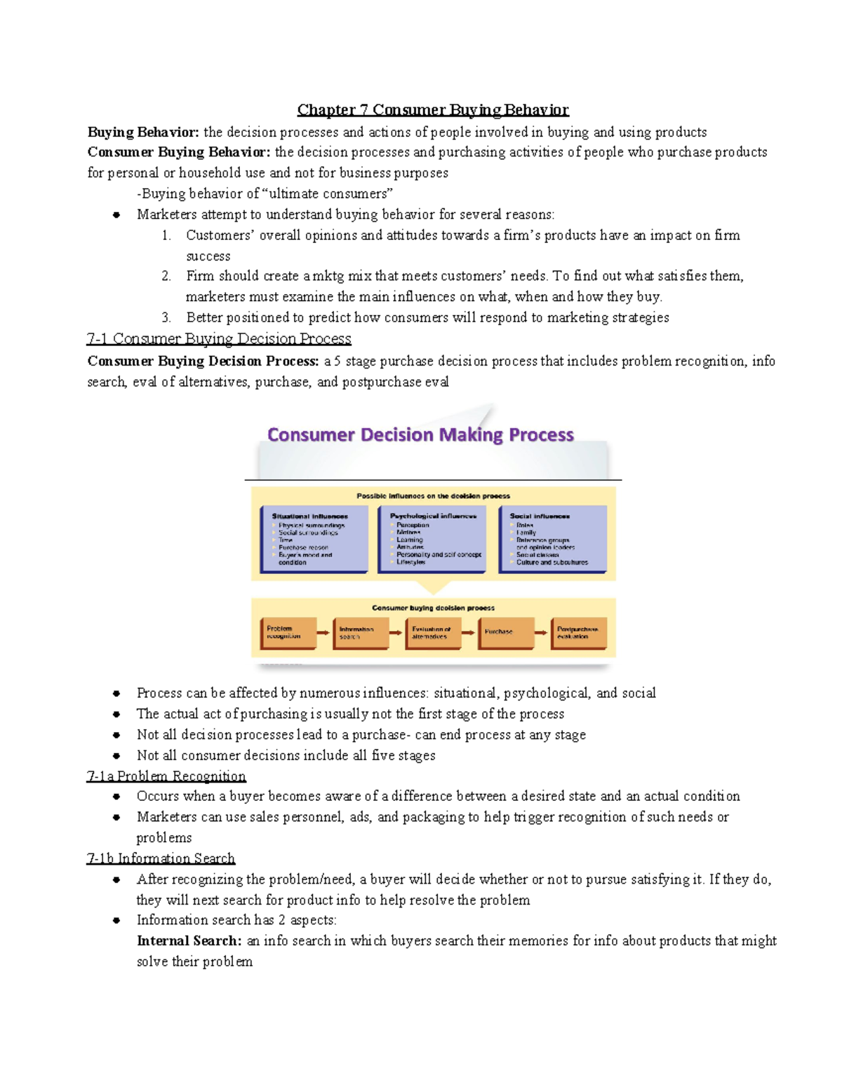 MKTG 321 Chapter 7 Textbook Notes - Chapter 7 Consumer Buying Behavior ...