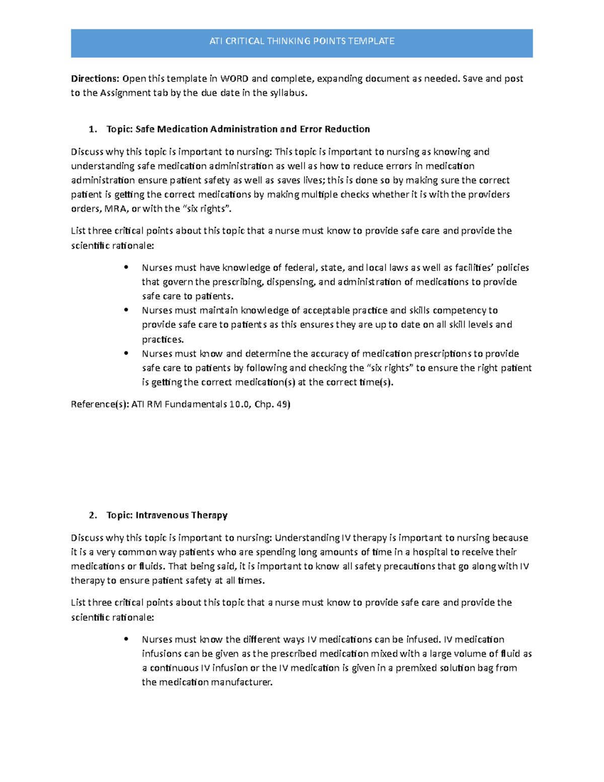 Critical Points to Remember Template - Directions: Open this template ...