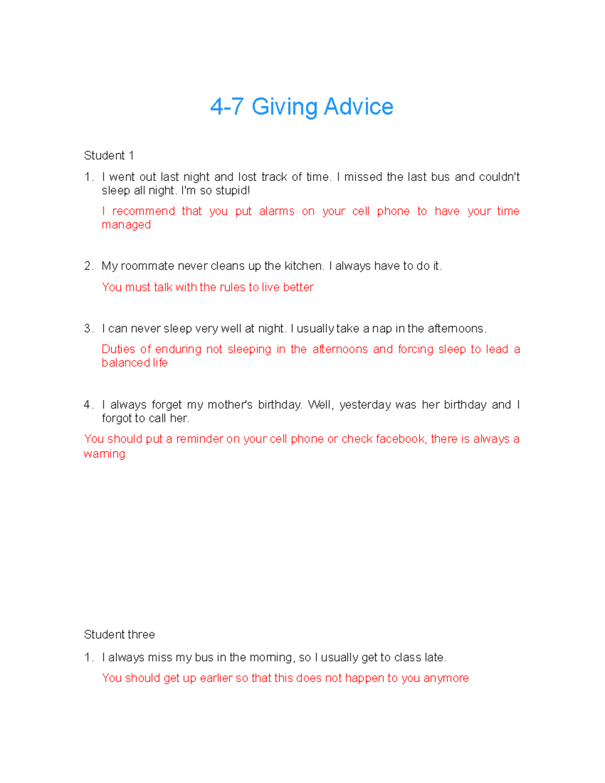 4-7 Giving Advice - Ejercicios de la secuencia didáctica - 4-7 Giving ...