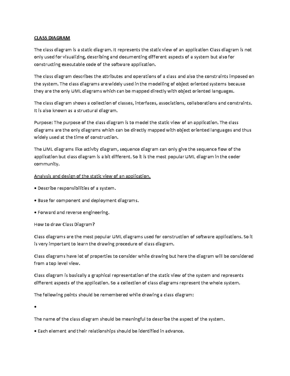 Class Diagram - CLASS DIAGRAM The class diagram is a static diagram. It ...