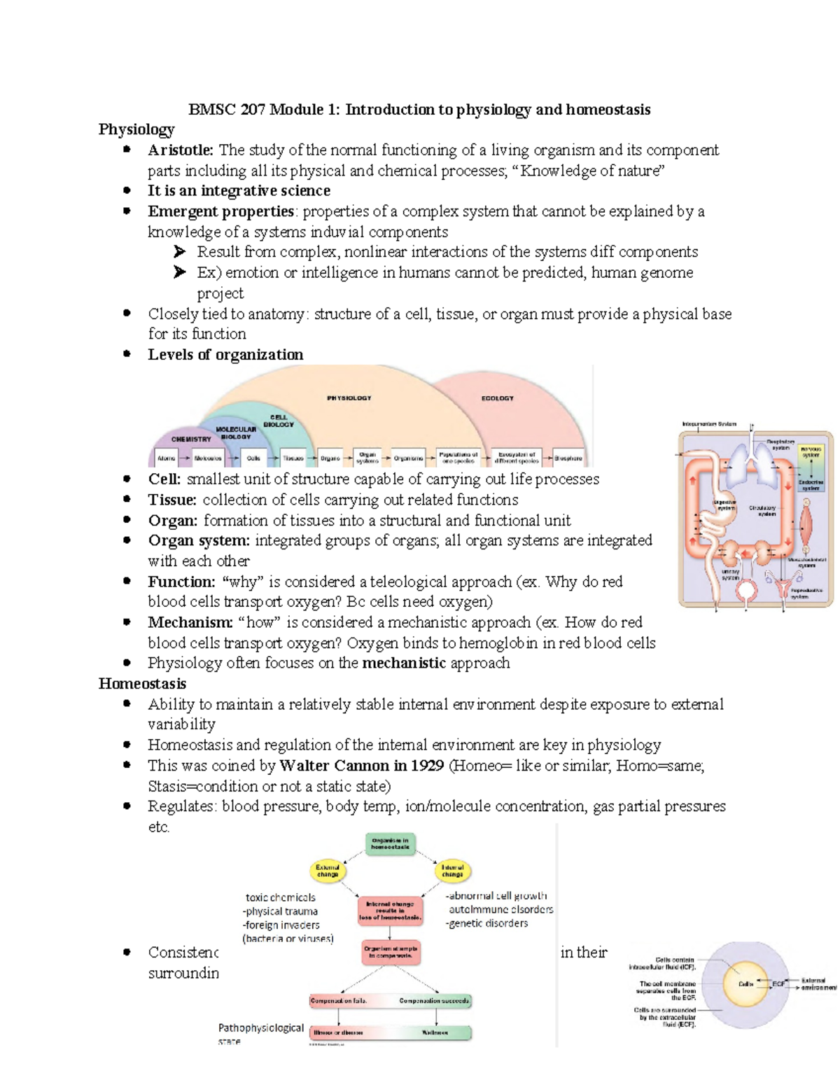 BMSC 207 Module 1 - BMSC 207 Module 1: Introduction to physiology and ...