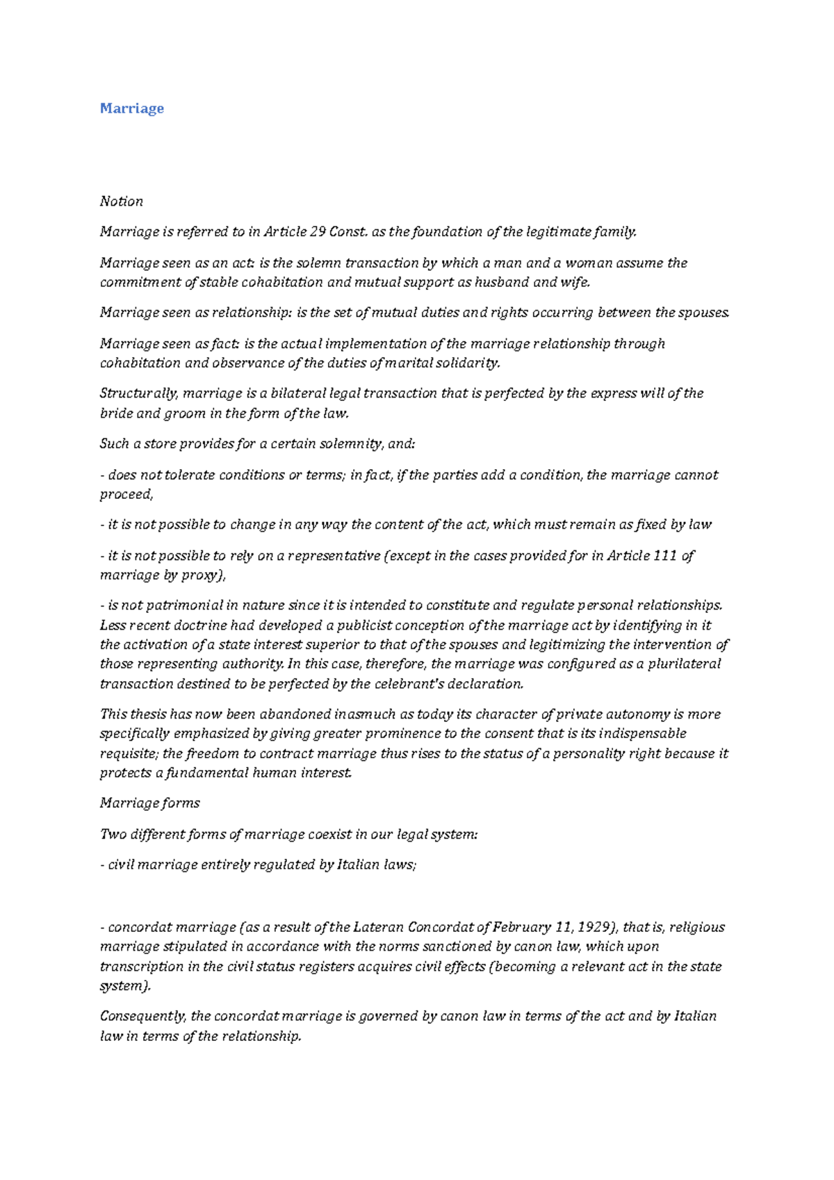 Marriage 2 - Summaries Labor law - Marriage Notion Marriage is referred ...