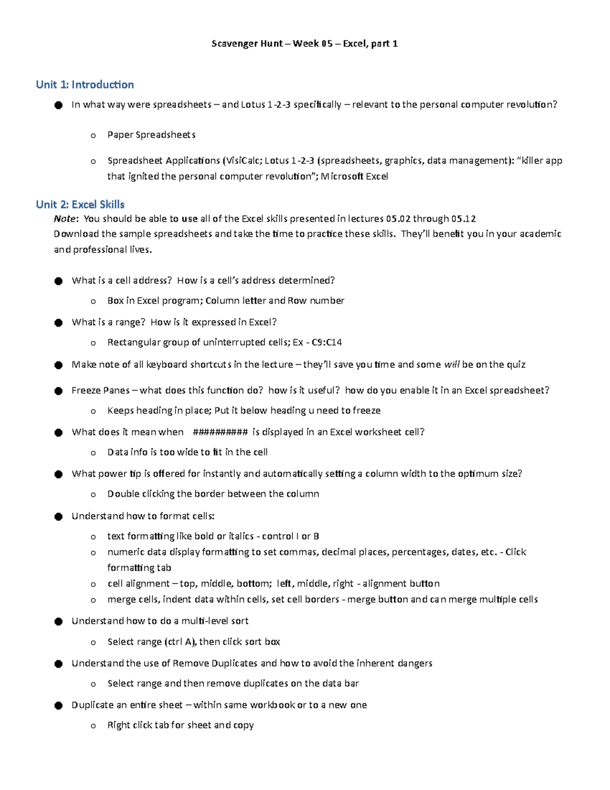 Scavenger Hunt 05-Excel Part 1 - Scavenger Hunt – Week 05 – Excel, part ...