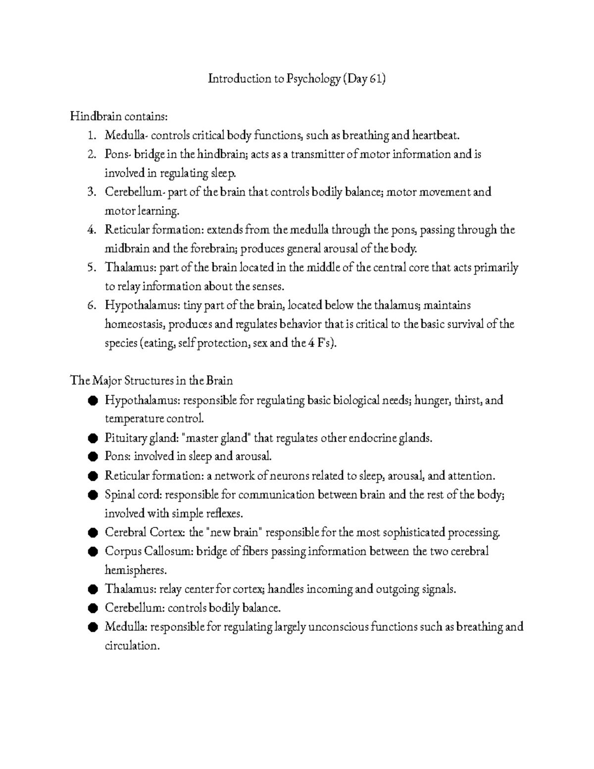 Introduction To Psychology Day 61 Medulla Controls Critical Body