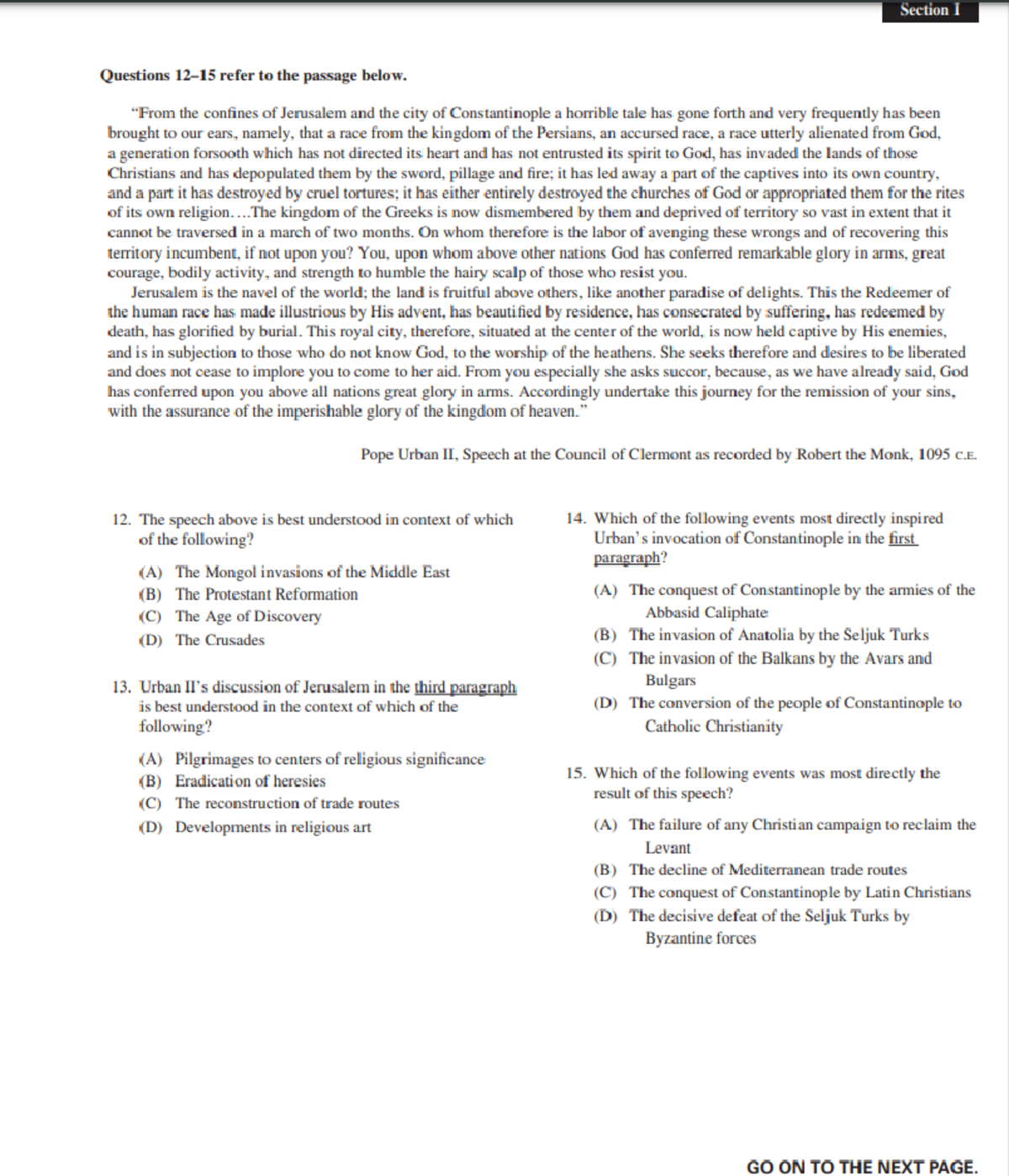 World History Exam 1002 - Section I Questions refer to the passage ...