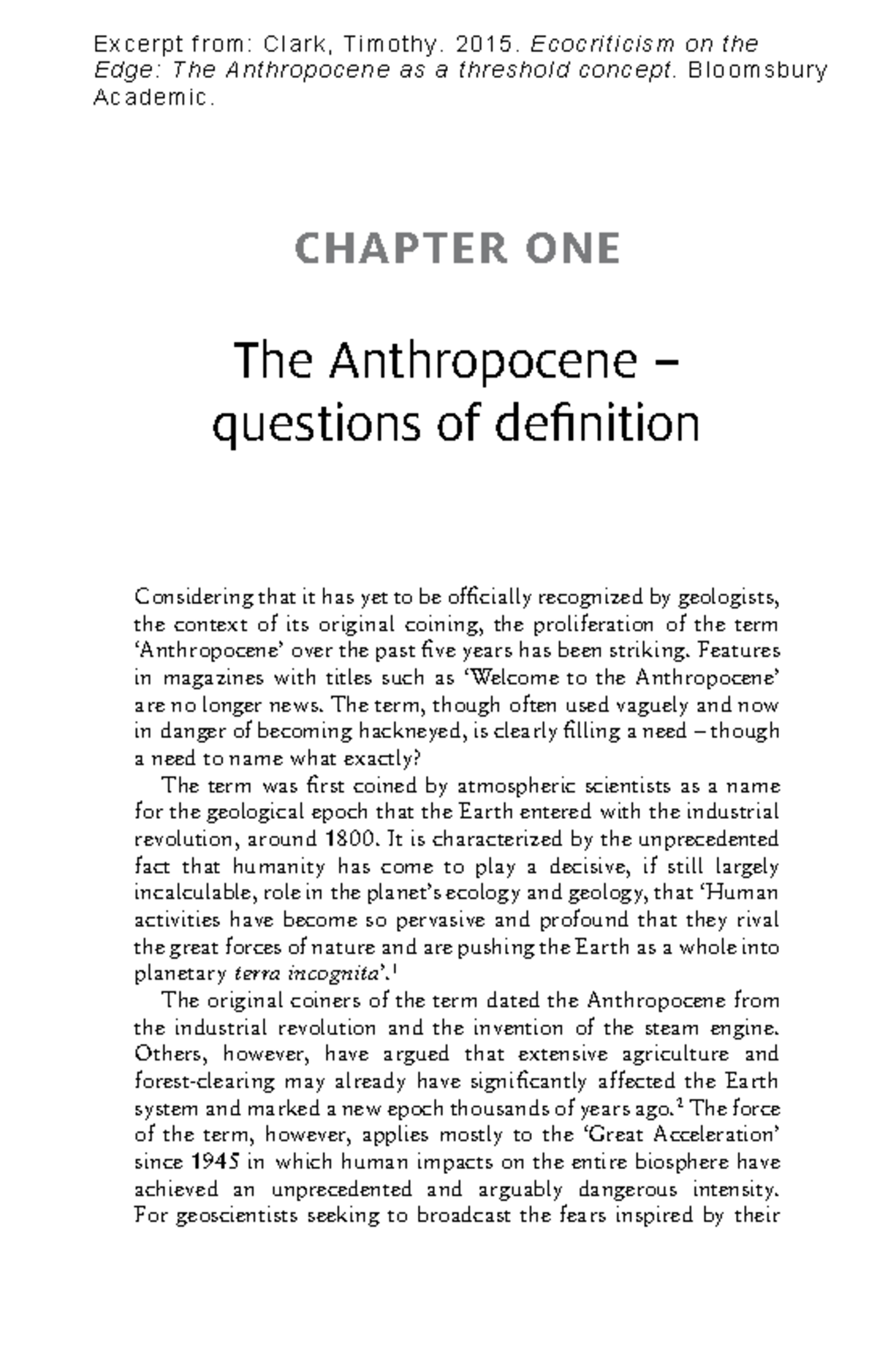 The Anthropocene questions of definition - Studocu