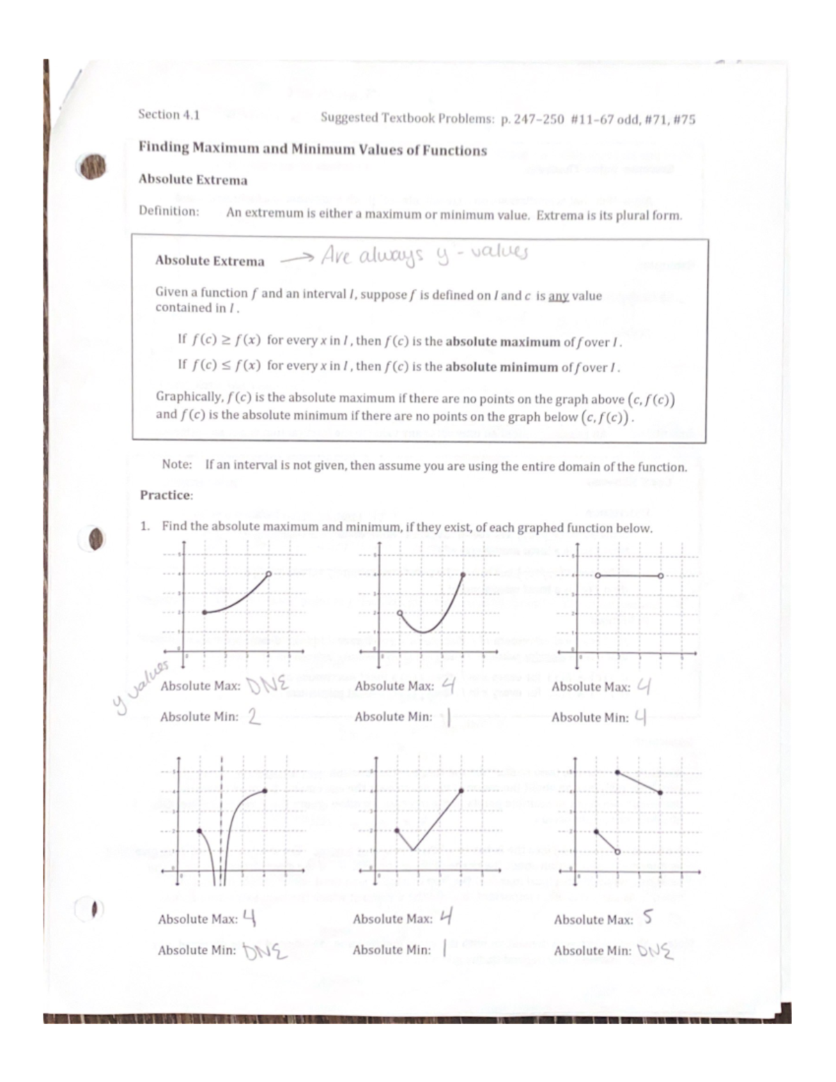 Section 4.1 Finding Absolute Extrema - MATH 203 - Studocu