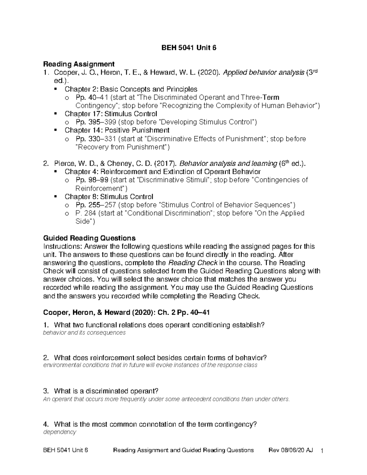 BEH 5041 Unit 6 Reading Assignment and Guided Reading Questions - O., Heron, T. E., & Heward, W ...