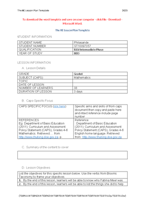 TIMA POE - Portfolio of evidence - ACTIVITY 1 1 Teacher’s personal ...