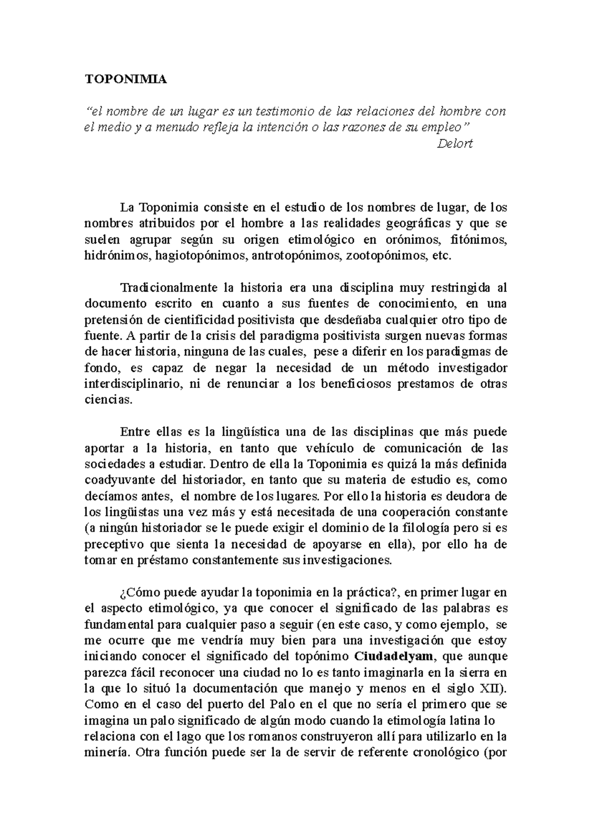 Toponimia como herramienta de la historia - TOPONIMIA “el nombre de un ...