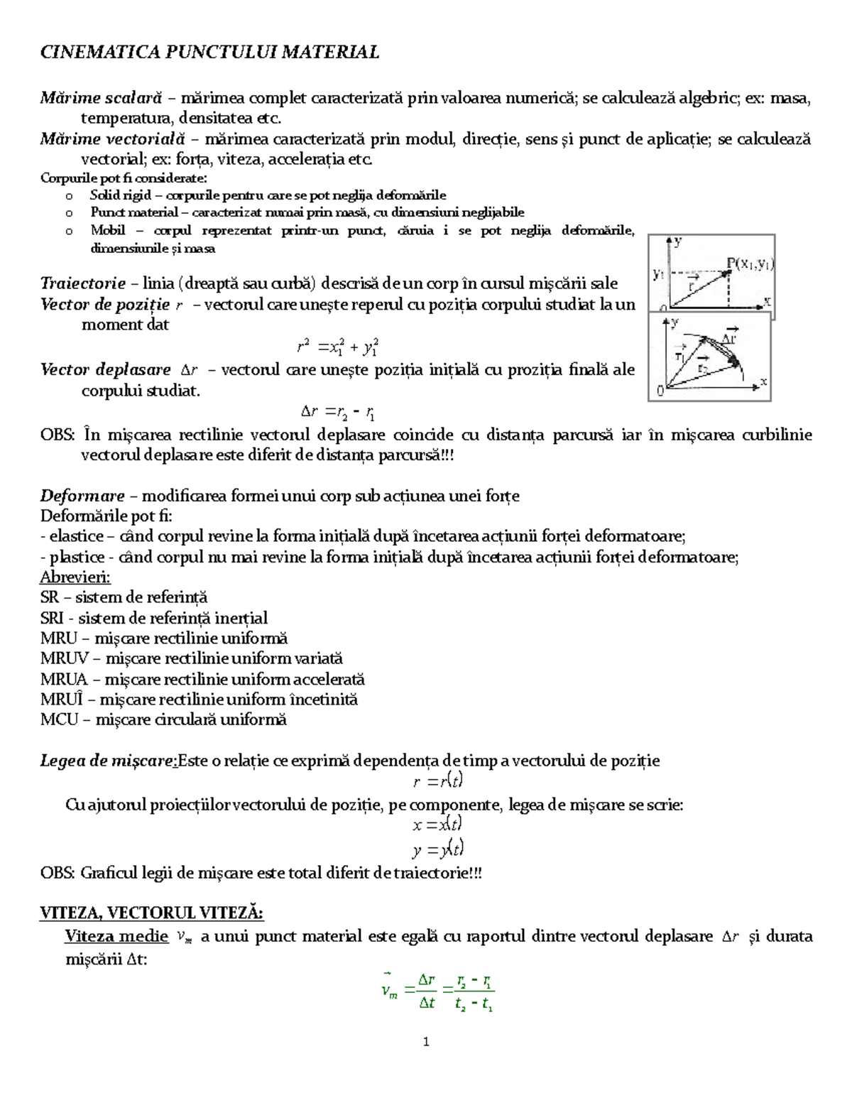 Mecanica-teorie-completa - CINEMATICA PUNCTULUI MATERIAL Mărime scalară ...