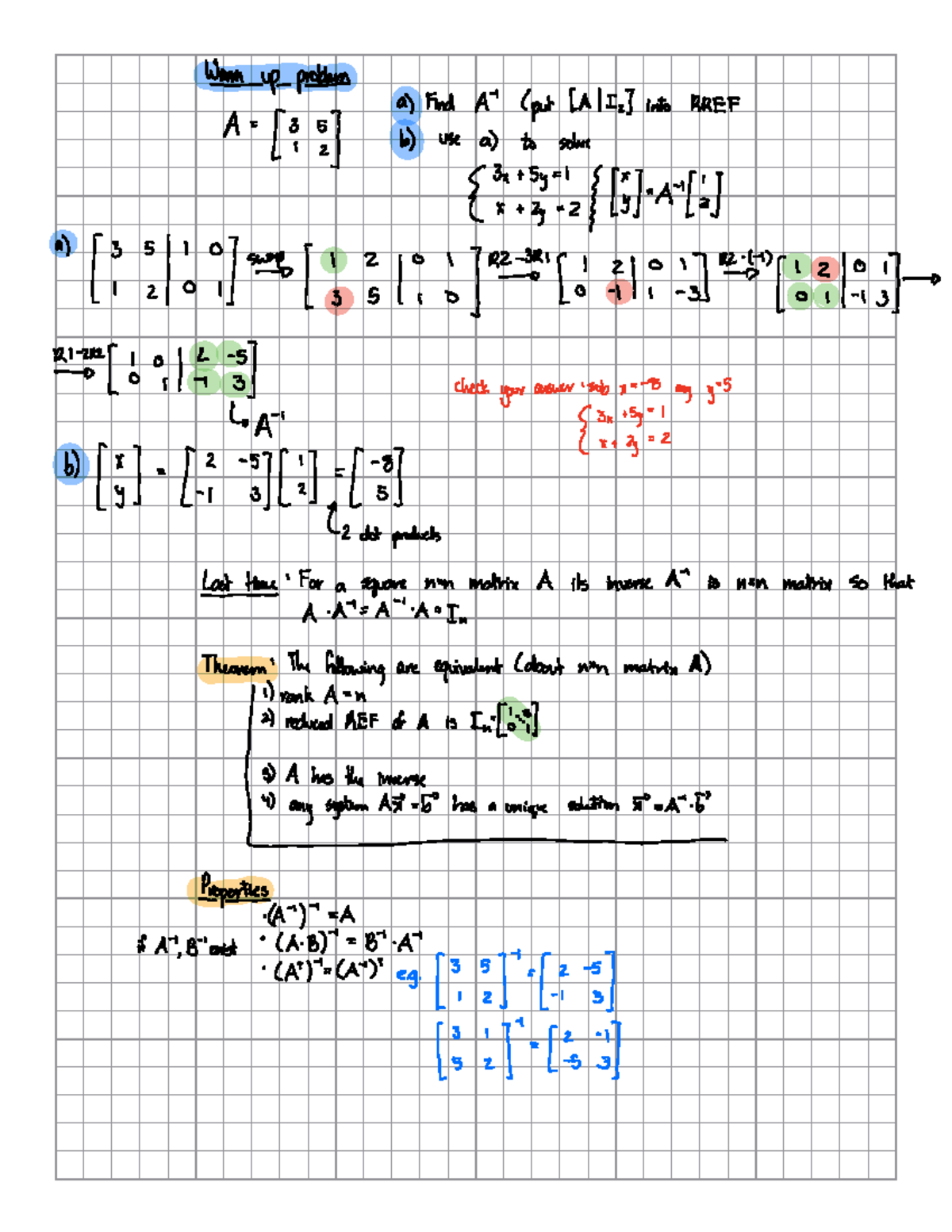 2.6 Inverse Matrices and 3.x Determinants - Warm up problems A 13 g 9 Find A put A Iz into Kree ...