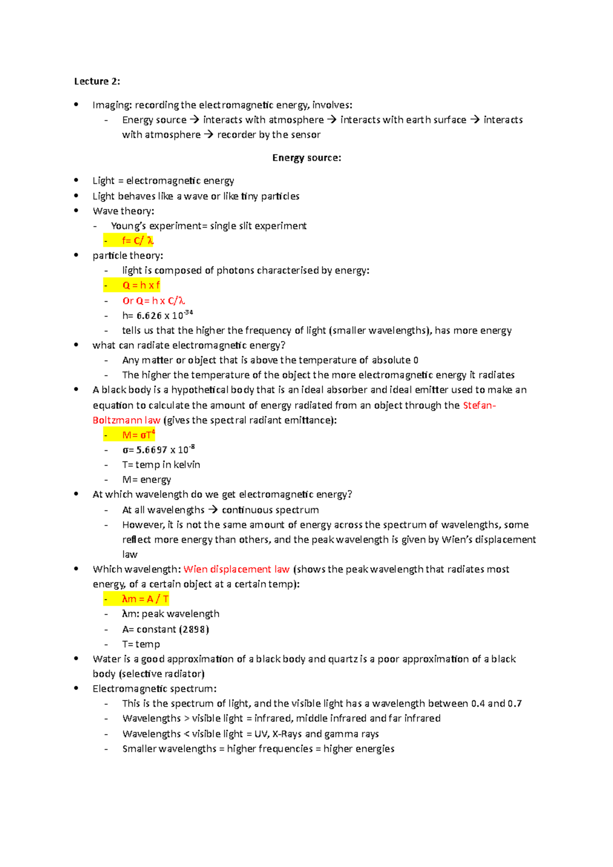 Lect 1-4 summary - Summaries of lectures 1-4. - Lecture 2: Imaging: recording the ...