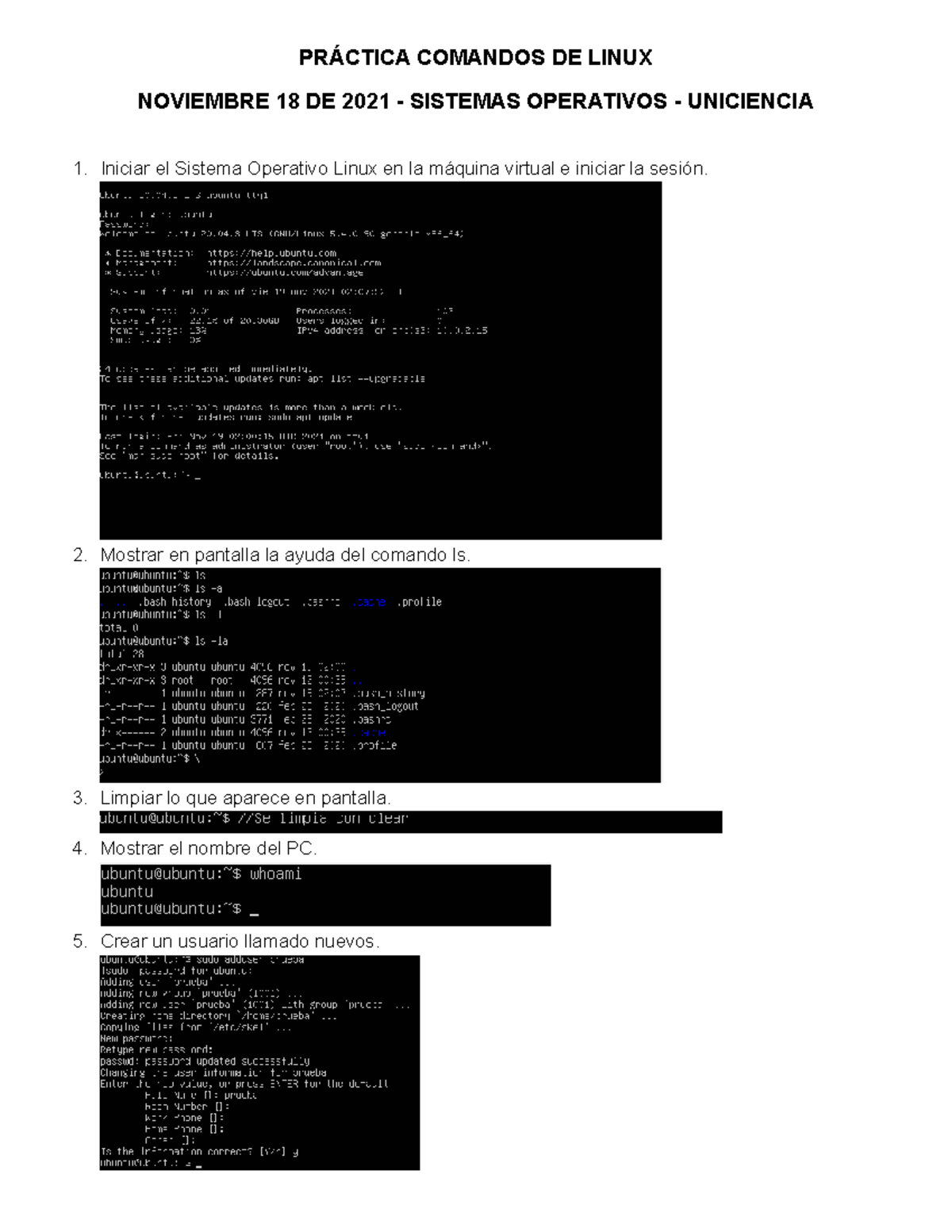 Taller Linux Jhonatan Pelaez - PRÁCTICA COMANDOS DE LINUX NOVIEMBRE 18 DE 2021 - SISTEMAS ...