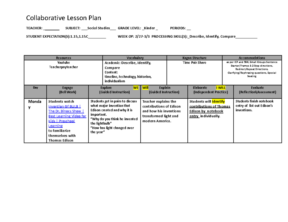 Copy of SS lesson plan 2 6-2 10 - Collaborative Lesson Plan TEACHER ...