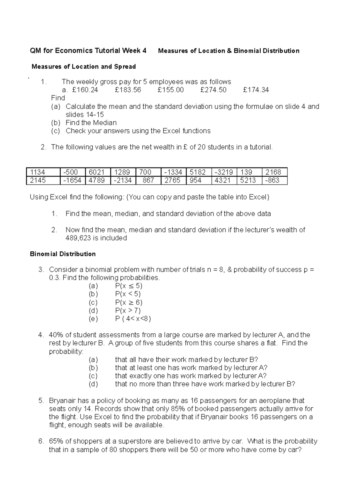 Tutorial 4 measures of location & dispersion & Binomial Distribution ...