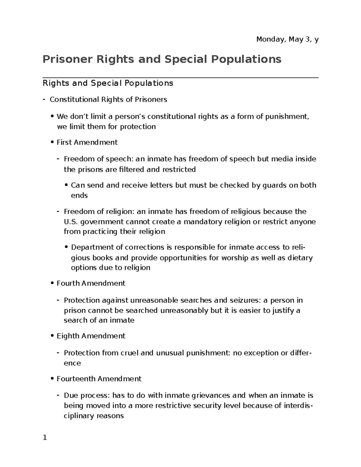 Prisoner Rights and Special Populations - government cannot create a ...