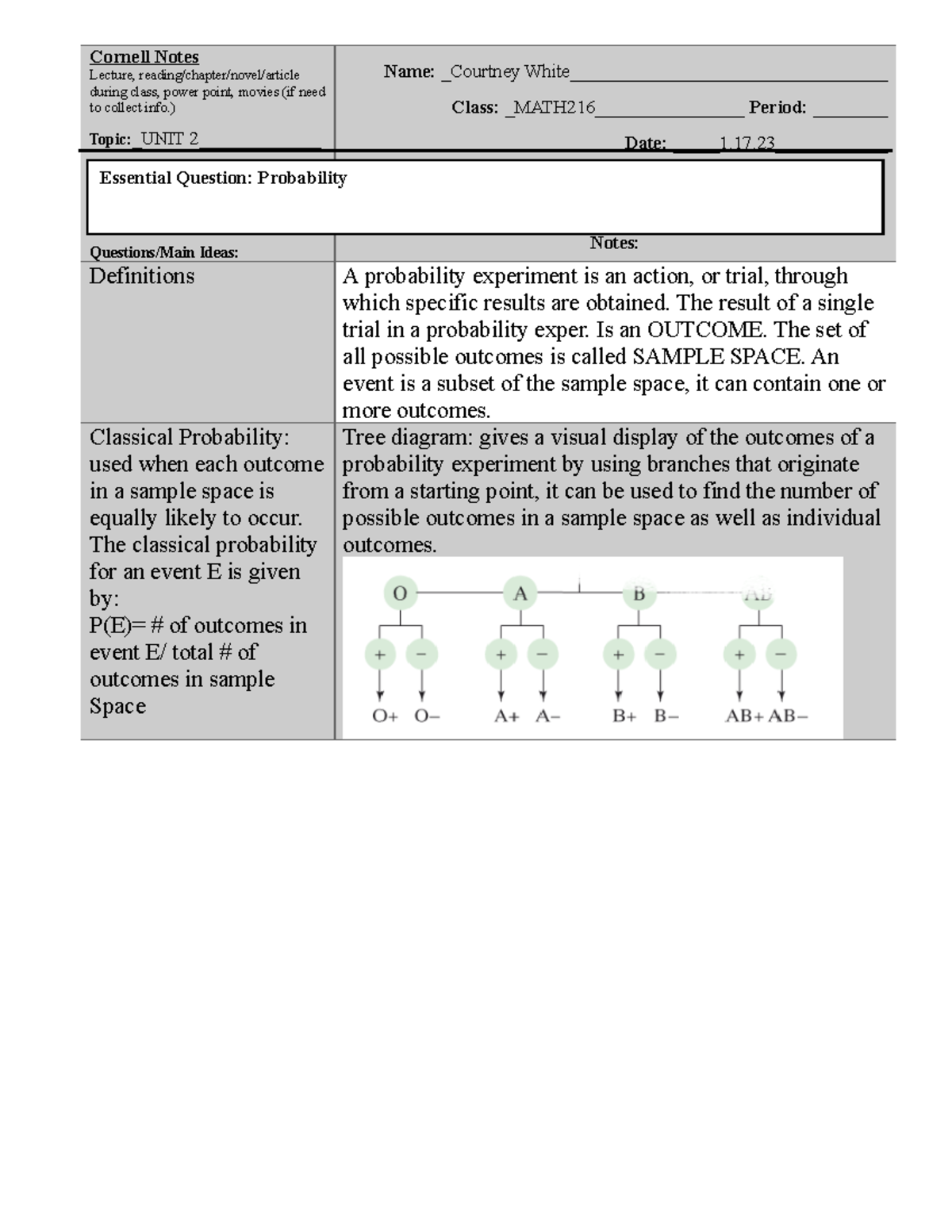 Notes MATH216 UNIT 2 - Cornell Notes Lecture, reading/chapter/novel ...