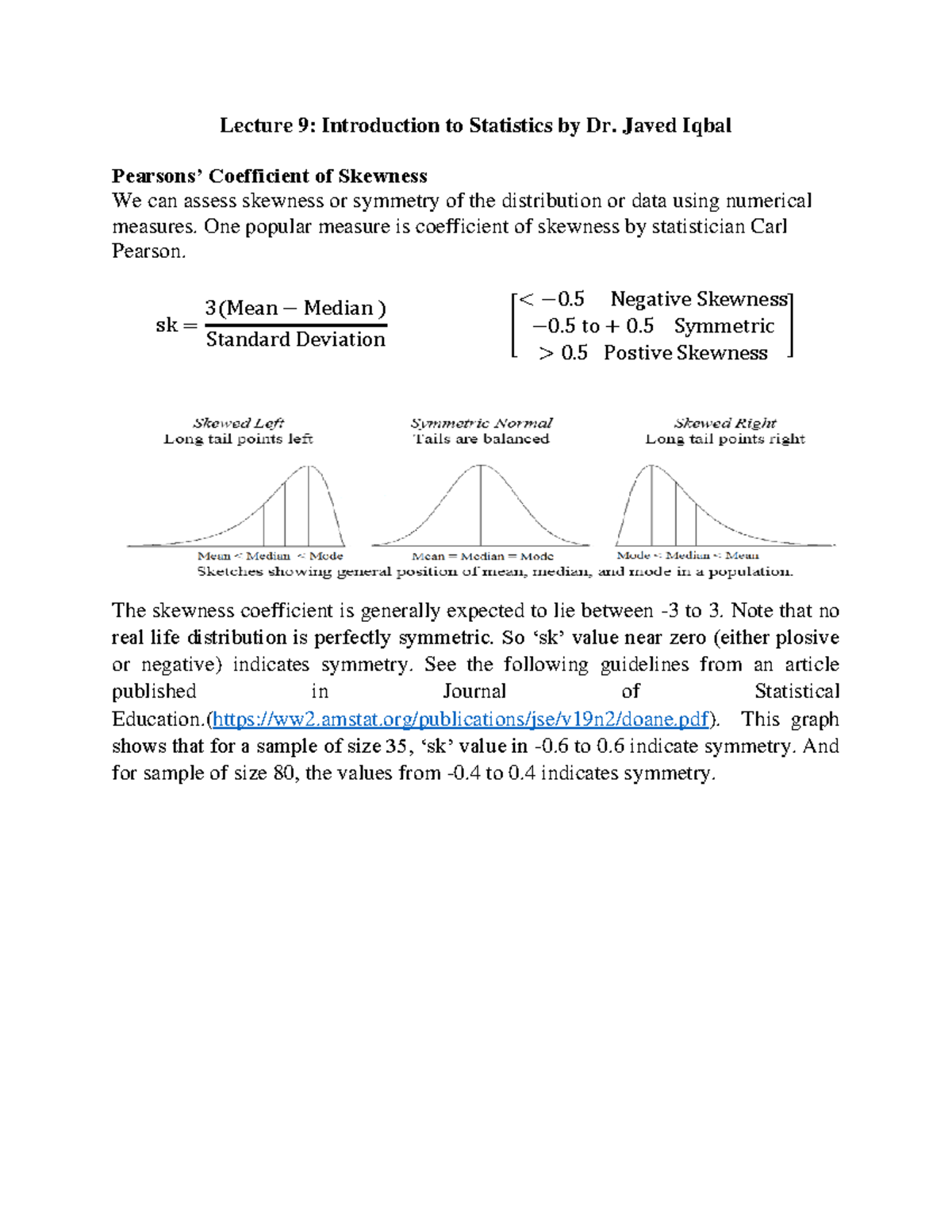 Lec9 - these are notes - Lecture 9: Introduction to Statistics by Dr ...