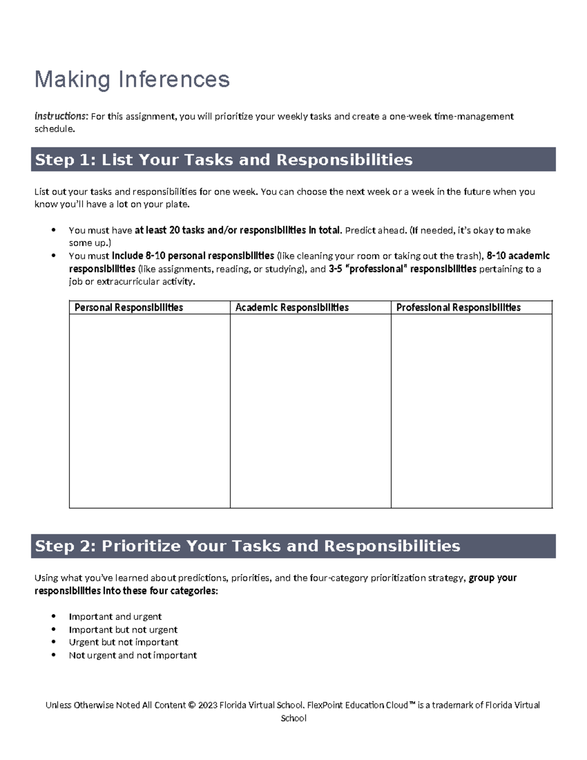Making inferences - Making Inferences Instructions: For this assignment ...